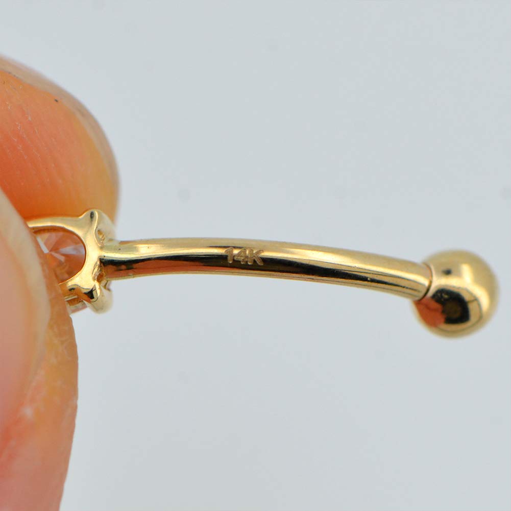 OUFER 14K Solid Gold Rook Earring Teardrop CZ Prong Set Top 16ga Eyebrow Curved Rings Rook Piercing