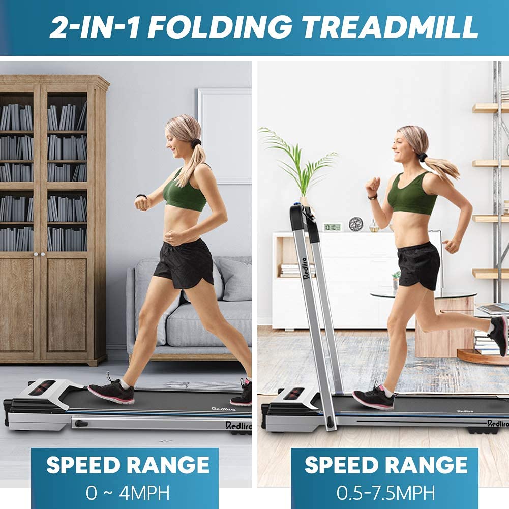 Redliro 2 in 1 Folding Treadmill Under Desk Treadmill Portable Space Saving Walking Jogging Machine for Home Office Installation-Free Workout Indoor Exercise LCD Display Remote Control