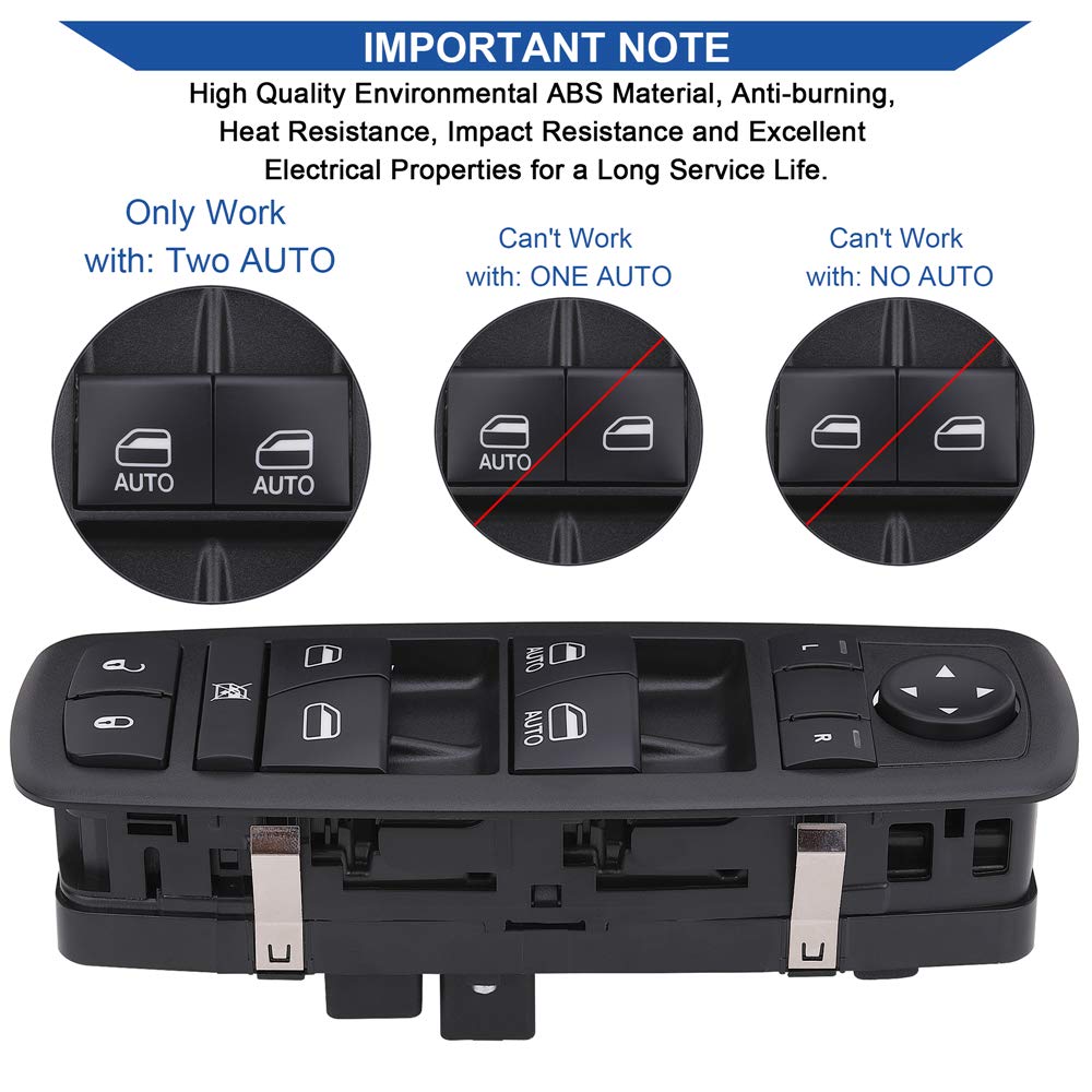 Obaee Front Left Window Switch 68231805AA Compatible with 2011-2012 Chrysler 300, 2015-2017 Chrysler 200, 2011-2014 Dodge Charger, 2016 Ram 1500 2500 3500 4500 5500 4-Door Replace 68139805AB
