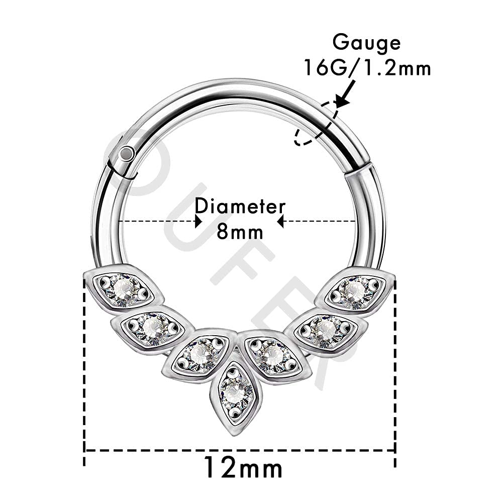 OUFER 16G 316L Stainless Steel Daith Earrings Hoop Cluster CZ Hinged Segment Clicker Daith Clicker Helix Ear Piercing