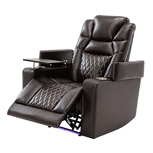 Motion Recliner with USB Charging Port and Hidden Arm Storage, Home Theater Seating with 2 Convenient Cup Holders Design and 360° Swivel Tray Table