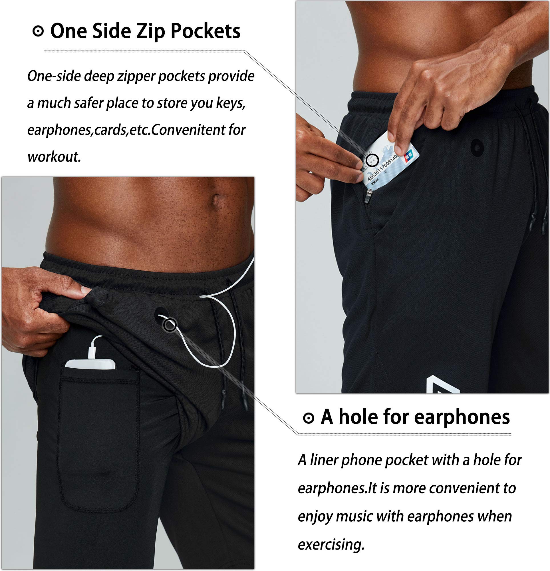 Pinkbomb Men's 2 in 1 Running Shorts Gym Workout Quick Dry Mens Shorts with Phone Pocket (Black, Large)