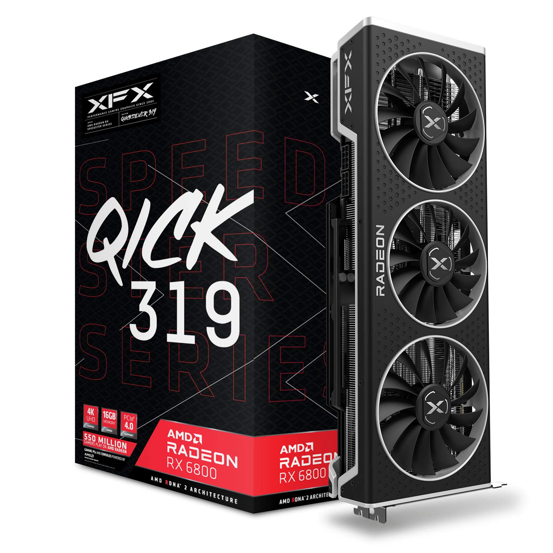 XFX Speedster QICK319 AMD Radeon RX 6800 Core Gaming Graphics Card with 16GB GDDR6 HDMI 3xDP, RDNA 2 RX-68XLALFD9
