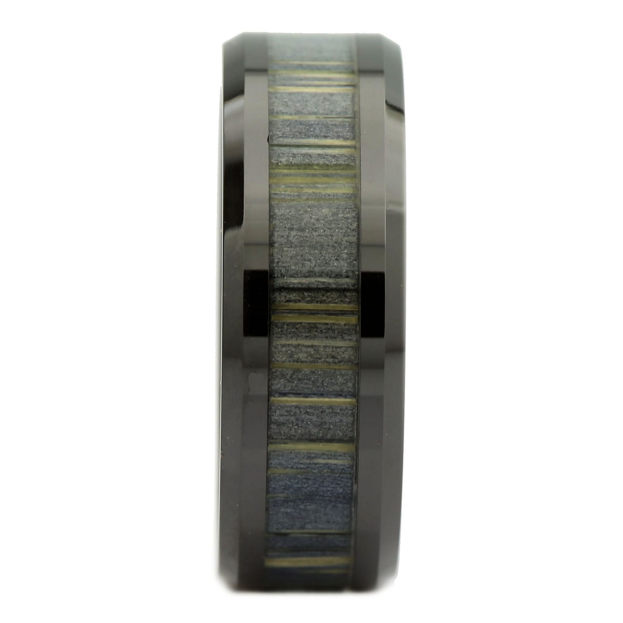 MJ Metals Jewelry 8mm Black Ceramic Ring, Inlay Made from Zebra Wood. Wedding Band Ring Size 9.5