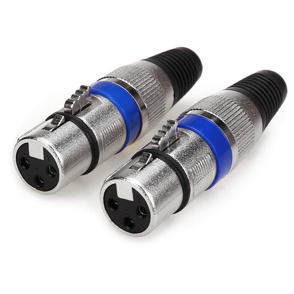 NANYI XLR Plug, XLR 3 Pin Male Plugs Audio Mic Microphone Connector, Silver Housing Blue Circle - 2 Pack