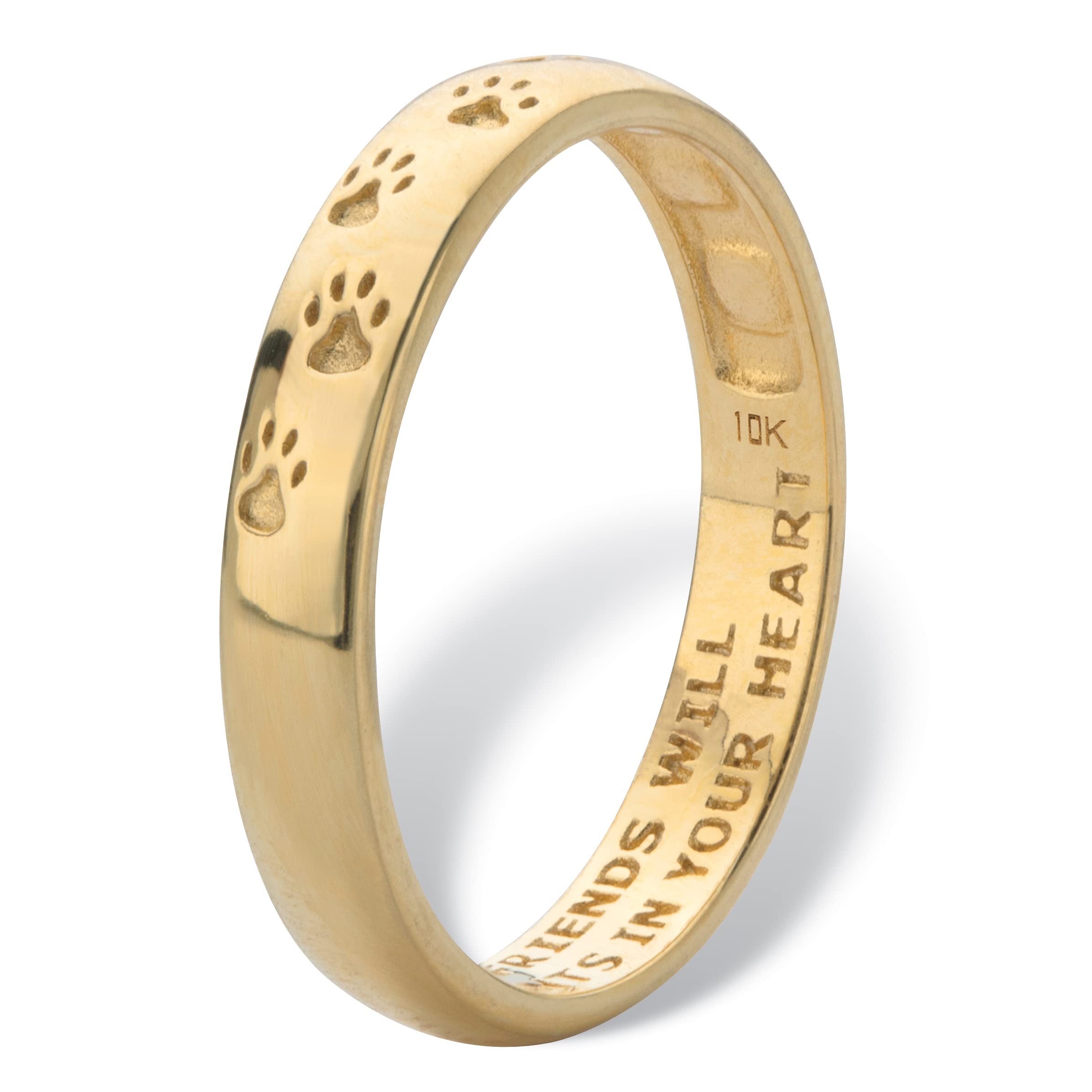 PalmBeach 10K Yellow Gold Paw Print True Friends Quote Ring (3.5mm) Sizes 6-10 Size 7