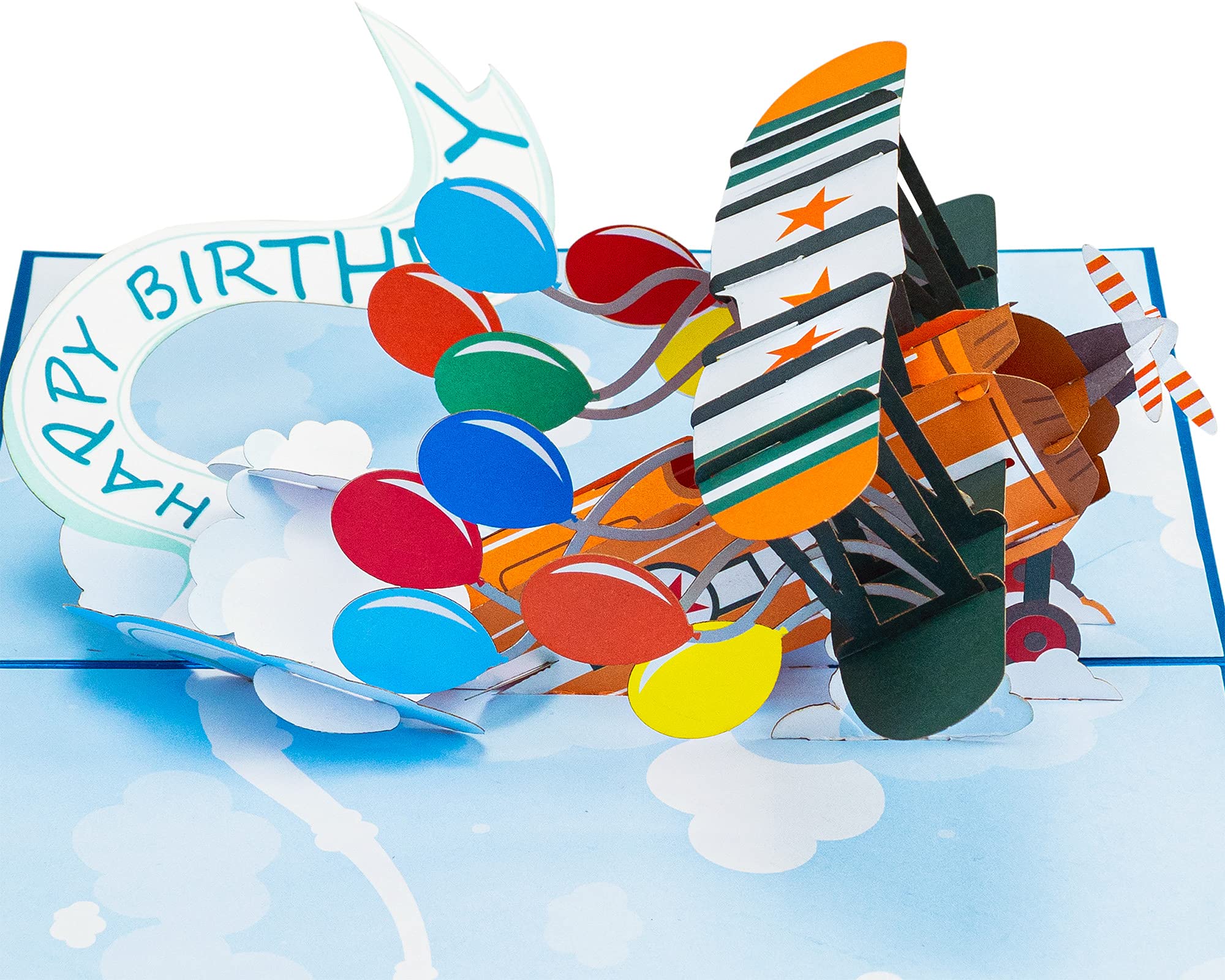 Paper Love Happy Birthday Biplane, Pop Up Birthday Card, For Him, Boy, Husband, Kids, Adults - 5" x 7" Cover - Includes Envelope and Note Tag