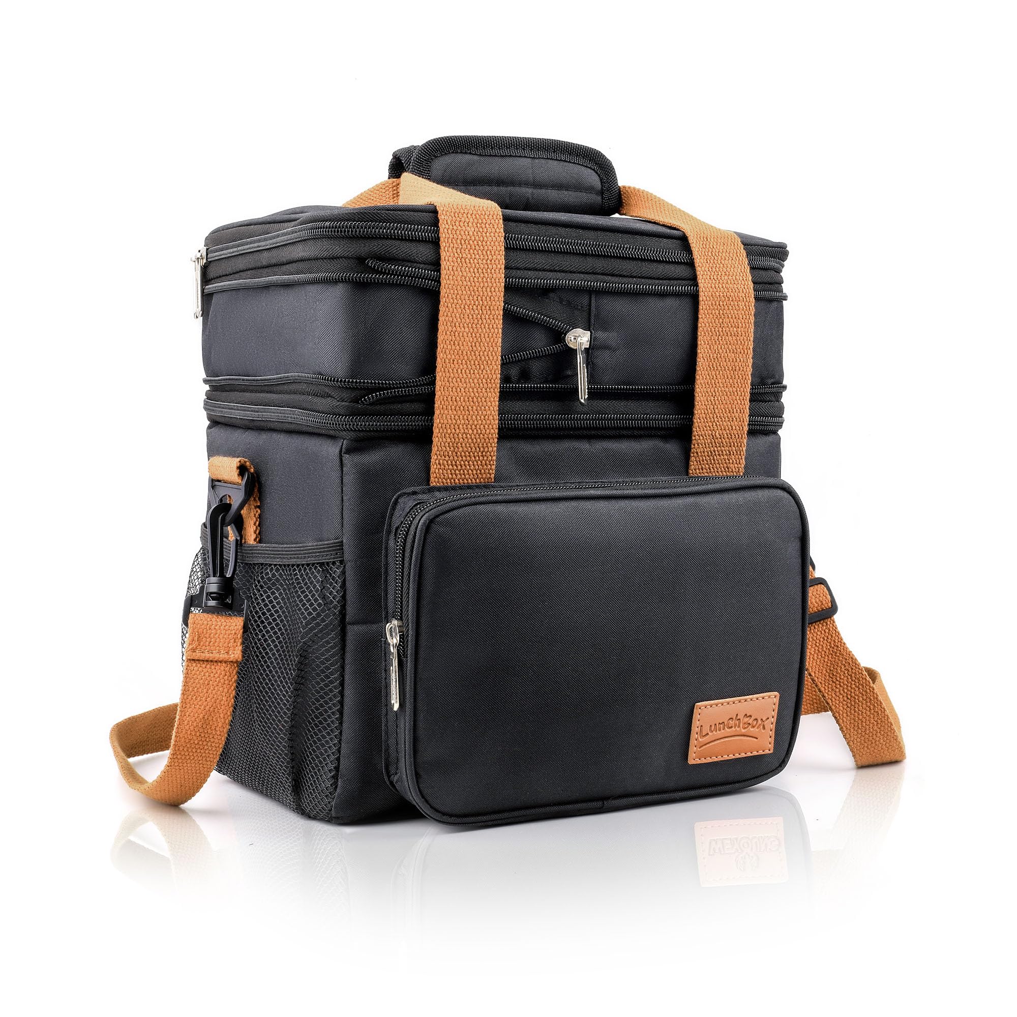 OCKLILY Lunch Box for Men, 17L Insulated Cooler Lunch Bag Women Expandable Double Deck Lunch Cooler Bag,Lightweight Leakproof Lunch Tote Bag, Suit For Work Travel Picnic (Black)