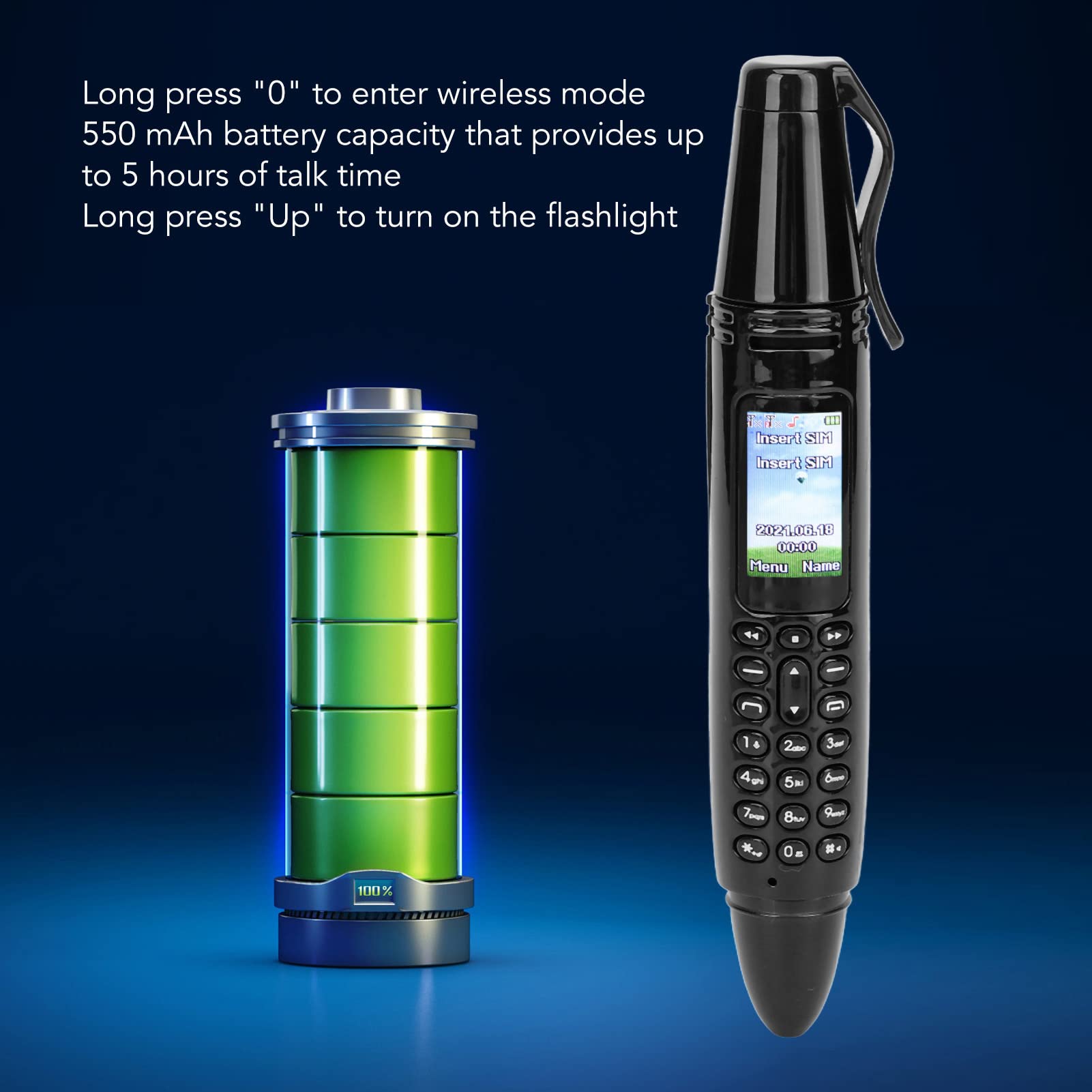 Mini Smartphone, Pen Mini Cell Phone, 0.96 Inch Tiny Screen Mobile Phone,Bluetooth Dialer Kid Mobile Phone, GSM Dual SIM 32G Memory Card with Camera Flashlight Music Player