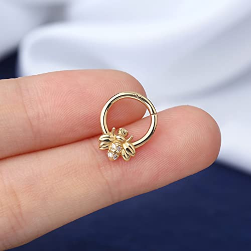 OUFER Gold Nose Rings Hoop Bee Septum Piercing Jewelry 14K Solid Gold Daith Earrings Hinged Segment Ring Helix Tragus Conch Cartilage Earrings