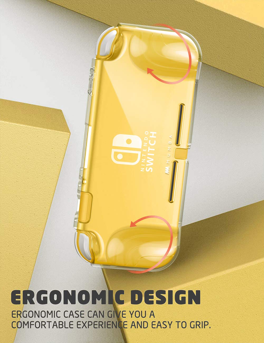 Mumba Compatible with Switch Lite, [Thunderbolt Series] Protective Clear Cover with TPU Grip (Yellow)