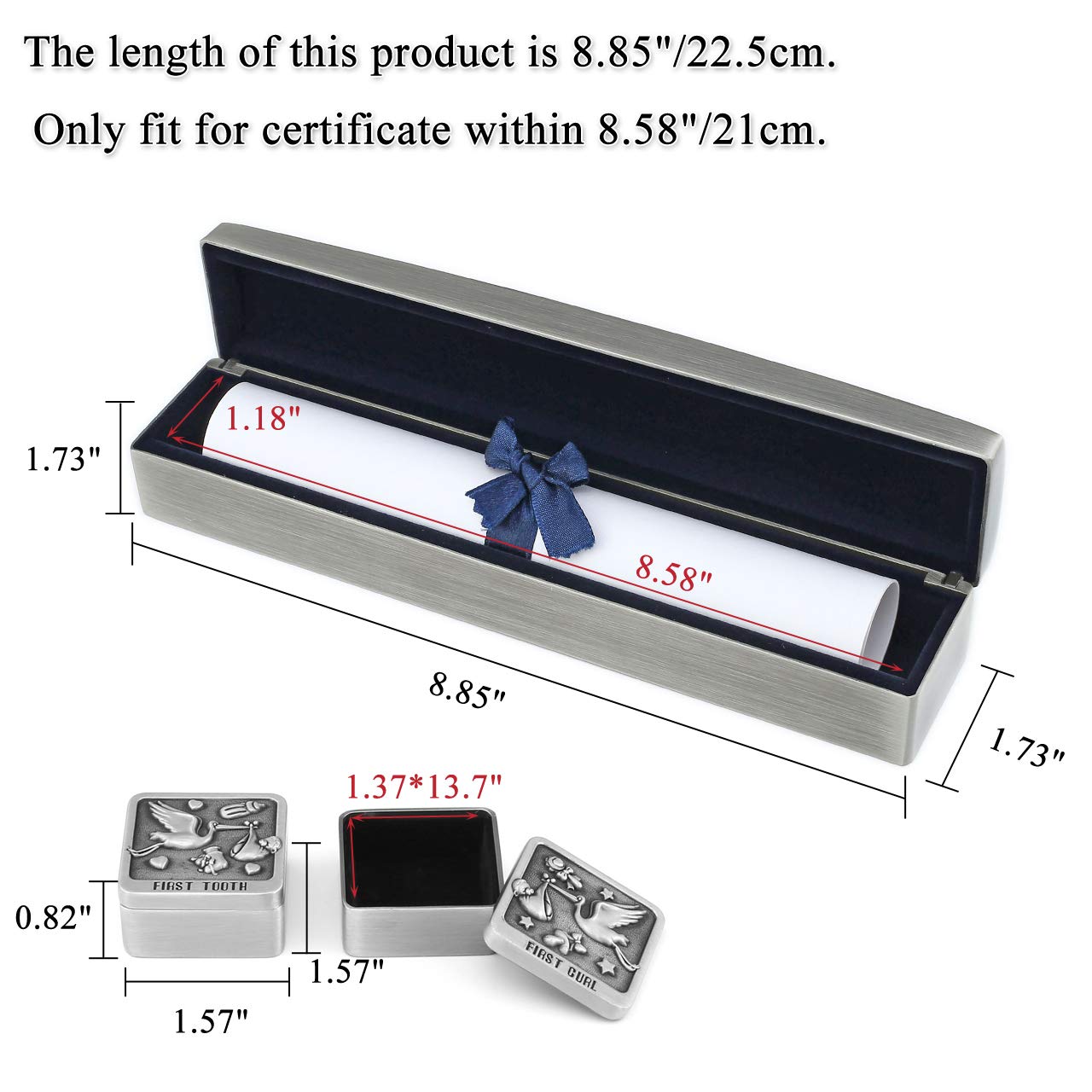 Mogoko Silver Birth Certificate Holder Set with First Tooth and Curl Keepsake Box for Children Kids