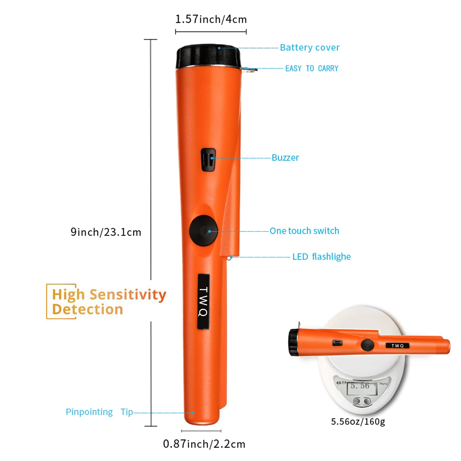 Pinpoint Handheld Metal Detector pinpointer - Metal detectors for Adults and Kids Include a 9V Battery and a Belt Holster Orange