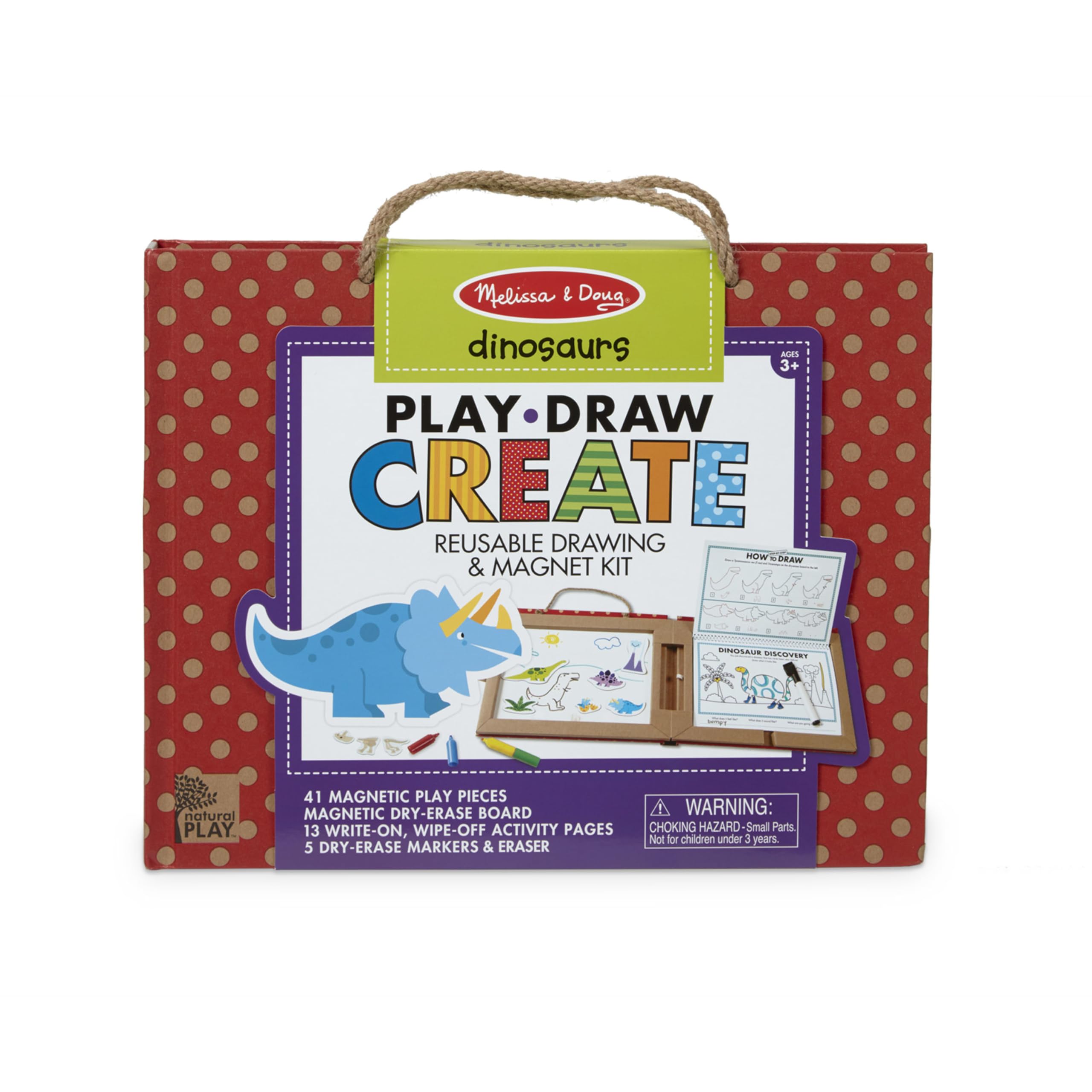 Melissa & Doug Natural Play: Play, Draw, Create Reusable Drawing & Magnet Kit β Dinosaurs (41 Magnets, 5 Dry-Erase Markers)