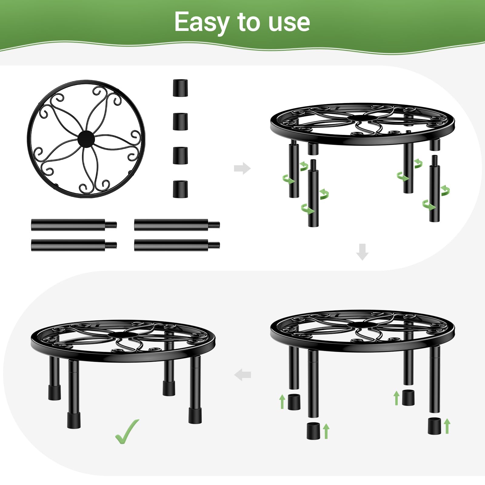 MTCode Metal Plant Stand, 5 Pack Plant Stands for Indoor Outdoor, Flower Pot Stands for Plants, Heavy Duty Planter Stand, Rustproof Iron Round Plants Stand for Home, Garden Decor