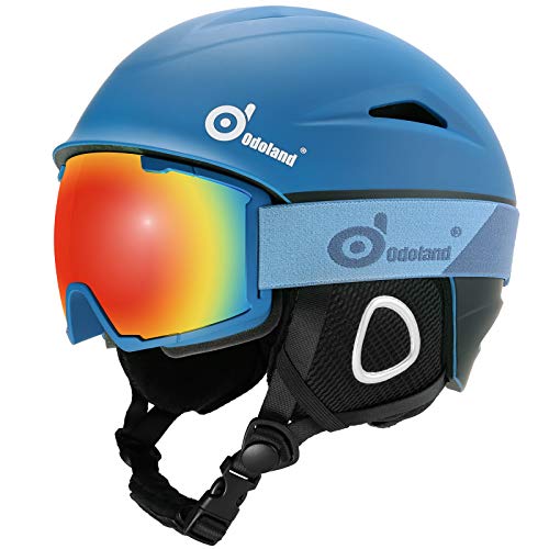 Odoland Ski Helmet with Ski Goggles, Multi-Options Snowboard Helmet and Goggles Set for Men Women and Youth, Blue, M