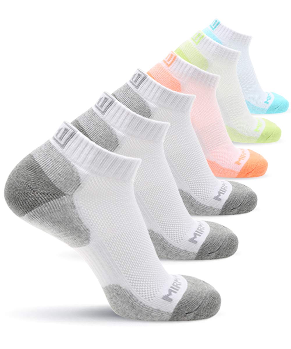 MIRMARU 401M High Performance 6 Pairs Low Cut Athletic Running Cushion Socks (3W/Black,3W/Grey)