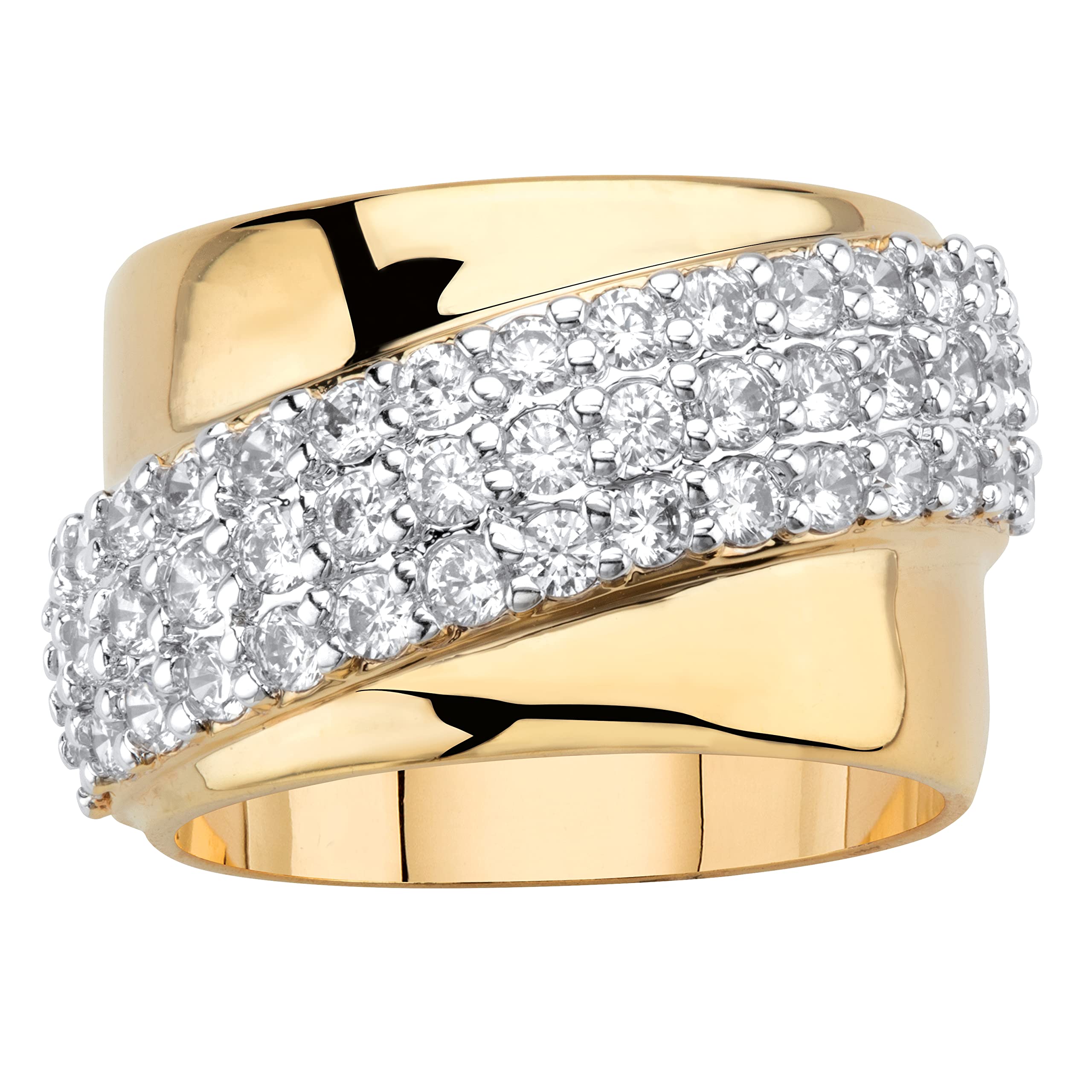 PalmBeach Yellow Gold-Plated Round Cubic Zirconia Diagonal Ring Sizes 6-10 Size 8