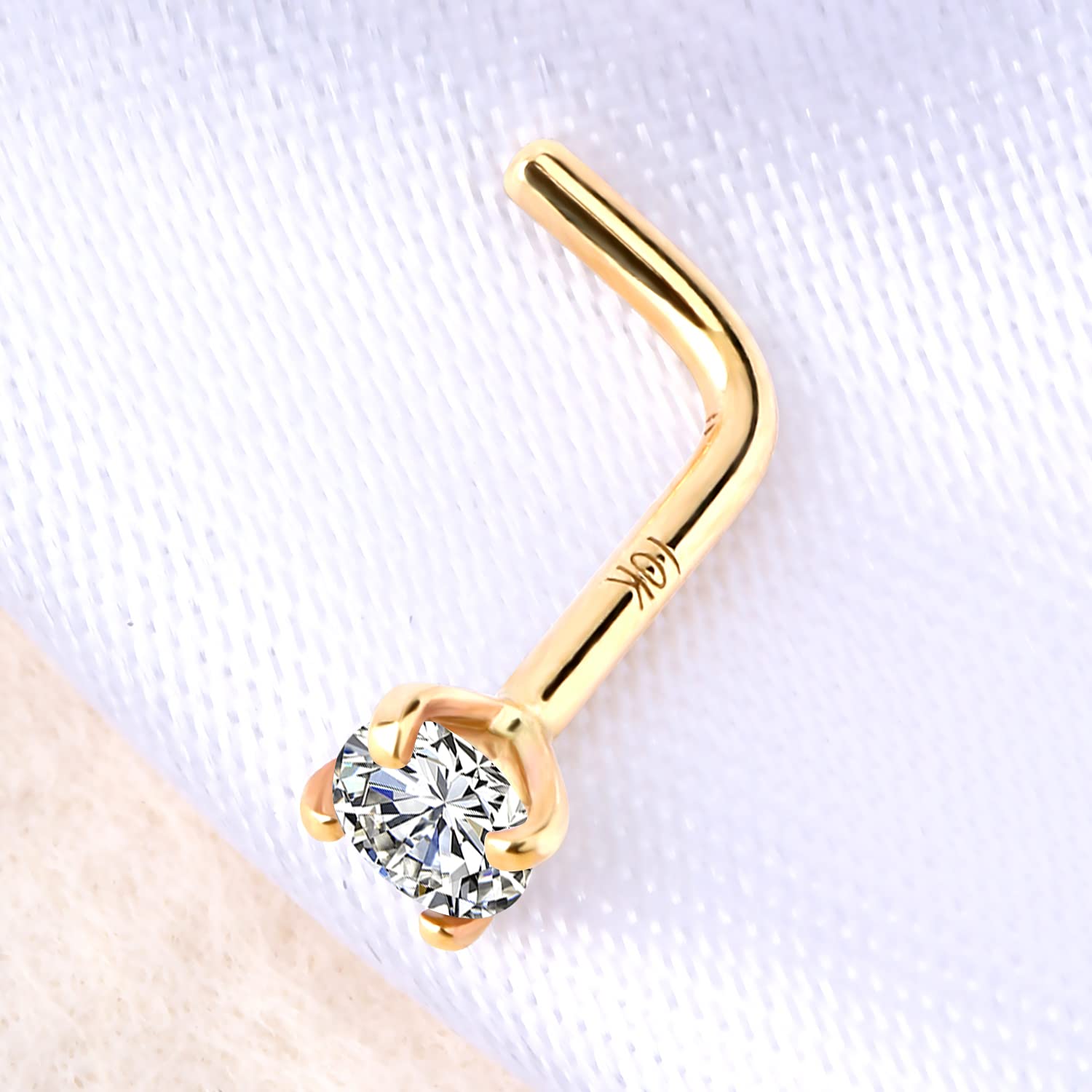 OUFER Nose Rings 20G Nose Piercings 14K Solid Gold L-Shaped Nose Stud Screw Nose Bone Nose Screw Nose Piercing Jewelry
