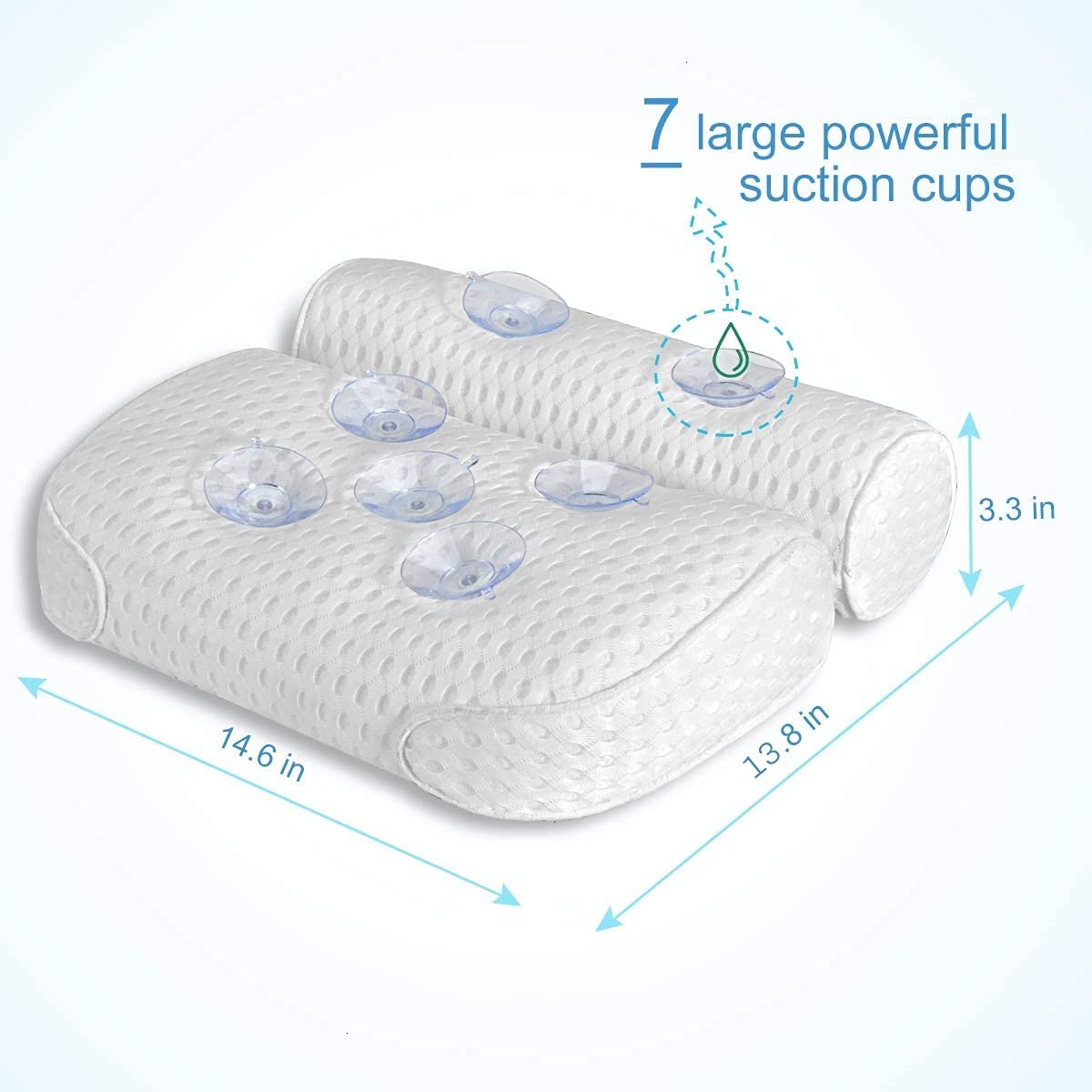 Mosuch Bath Pillow for Head Neck and Shoulder Support, 4D Air Mesh Luxury Spa Bathtub Pillow with 7 Non-Slip Suction Cups Large and Soft Bath Pillows Fits All Bathtub, Hot Tub, Jacuzzi and Home Spa