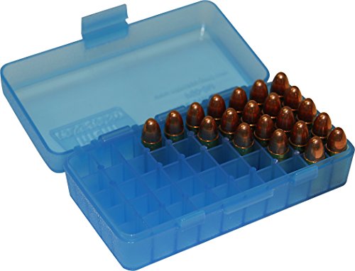 MTM 380/9MM Cal 50 Round Flip-Top Ammo Box, Clear Blue