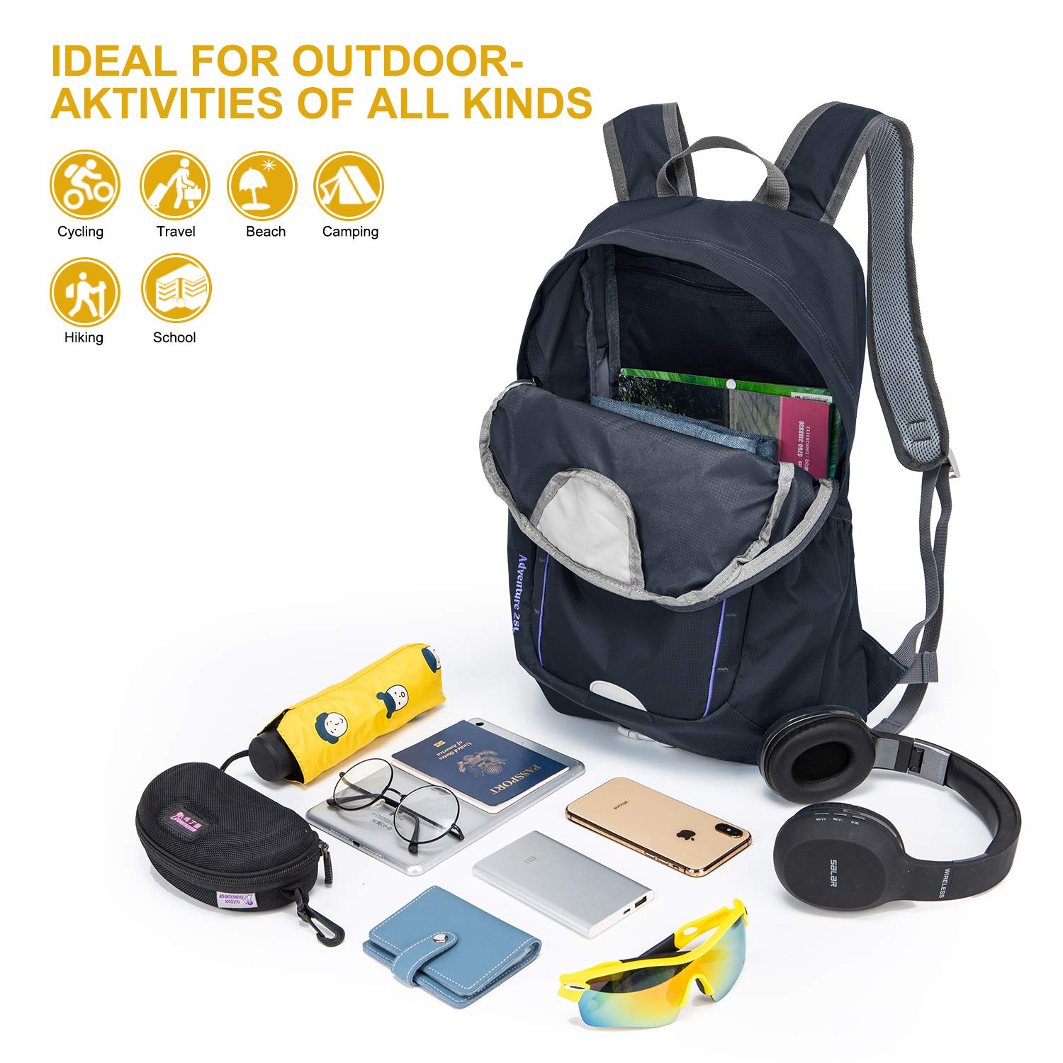 MOUNTAINTOP 28L Packable Travel Hiking Backpack Daypack