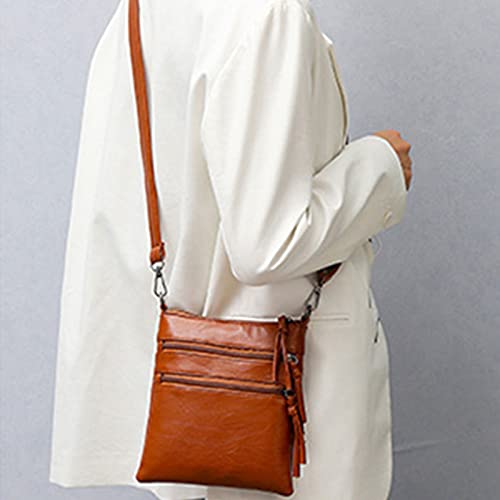 Women's Medium Zipper Pocket Crossbody Bag - Soft Leather Multifunctional Single Shoulder Bag for Outdoor Shopping