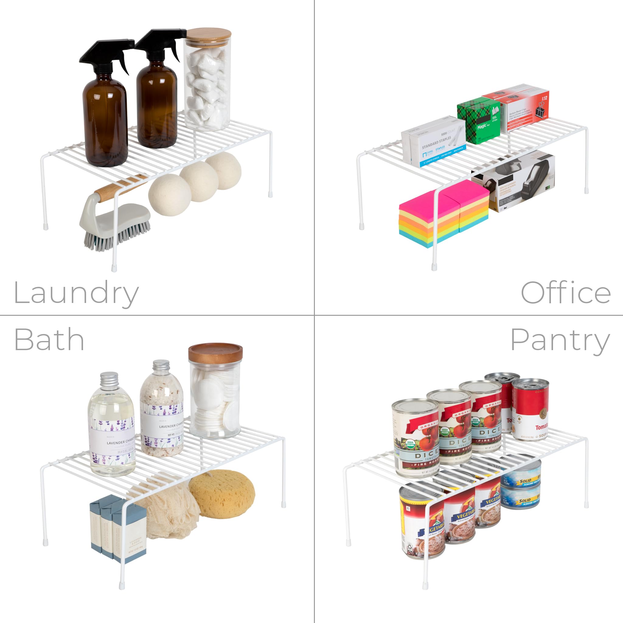 Smart Design Classic Storage Shelf β Set of 6, Large (8.5 x 16 in.), White β Sturdy Steel Pantry Organizer with Rust-Resistant Finish and Non-Slip Feet for Easy Home Organization and Storage
