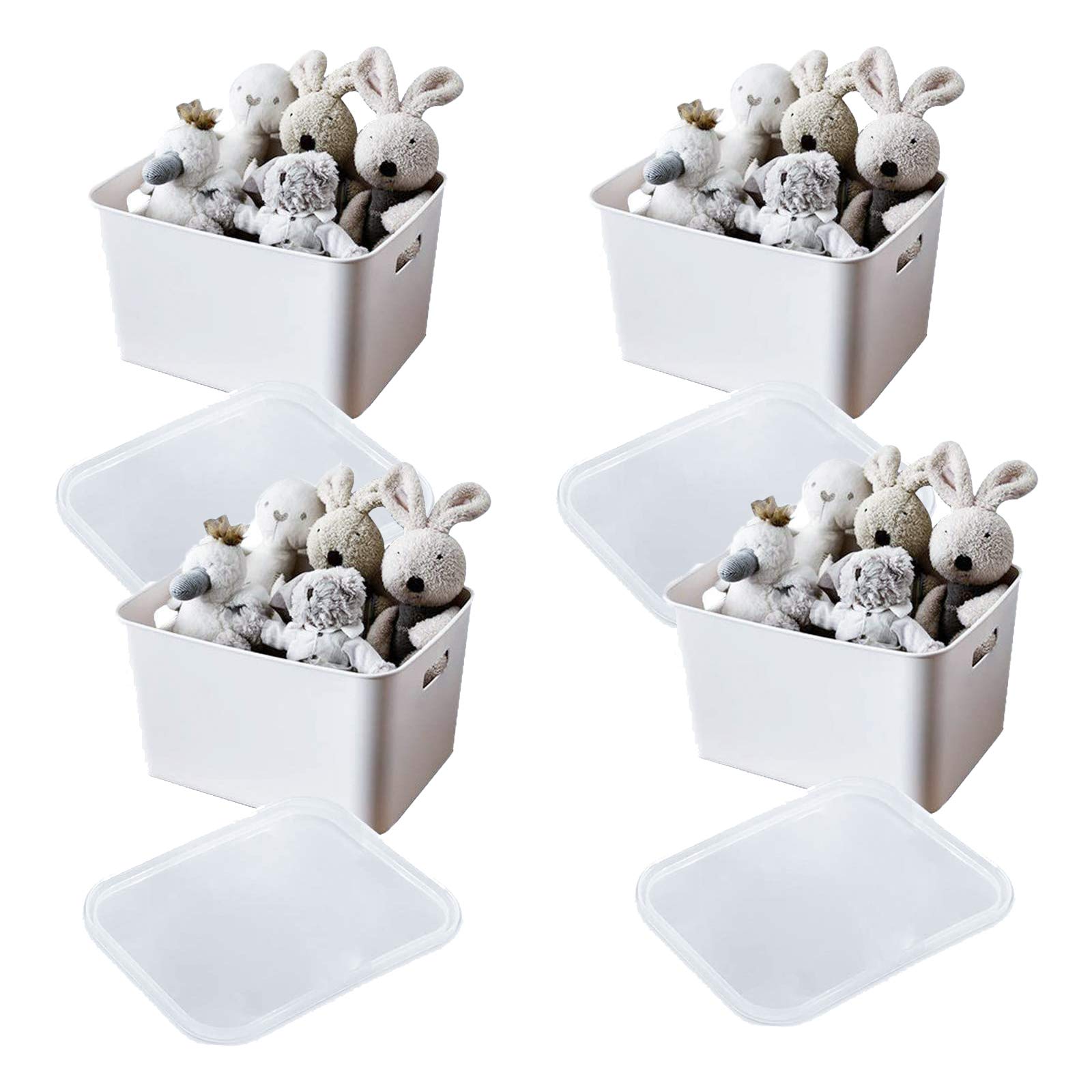 MineSign Set of 4 Large Square Storage Cubes With Lids Stackable Kitchen Pantry Cabinet Closet Cosmetic Storage Bins Square Plastic Organizer Box with Handle for Clothes Bathroom Office Book Toys