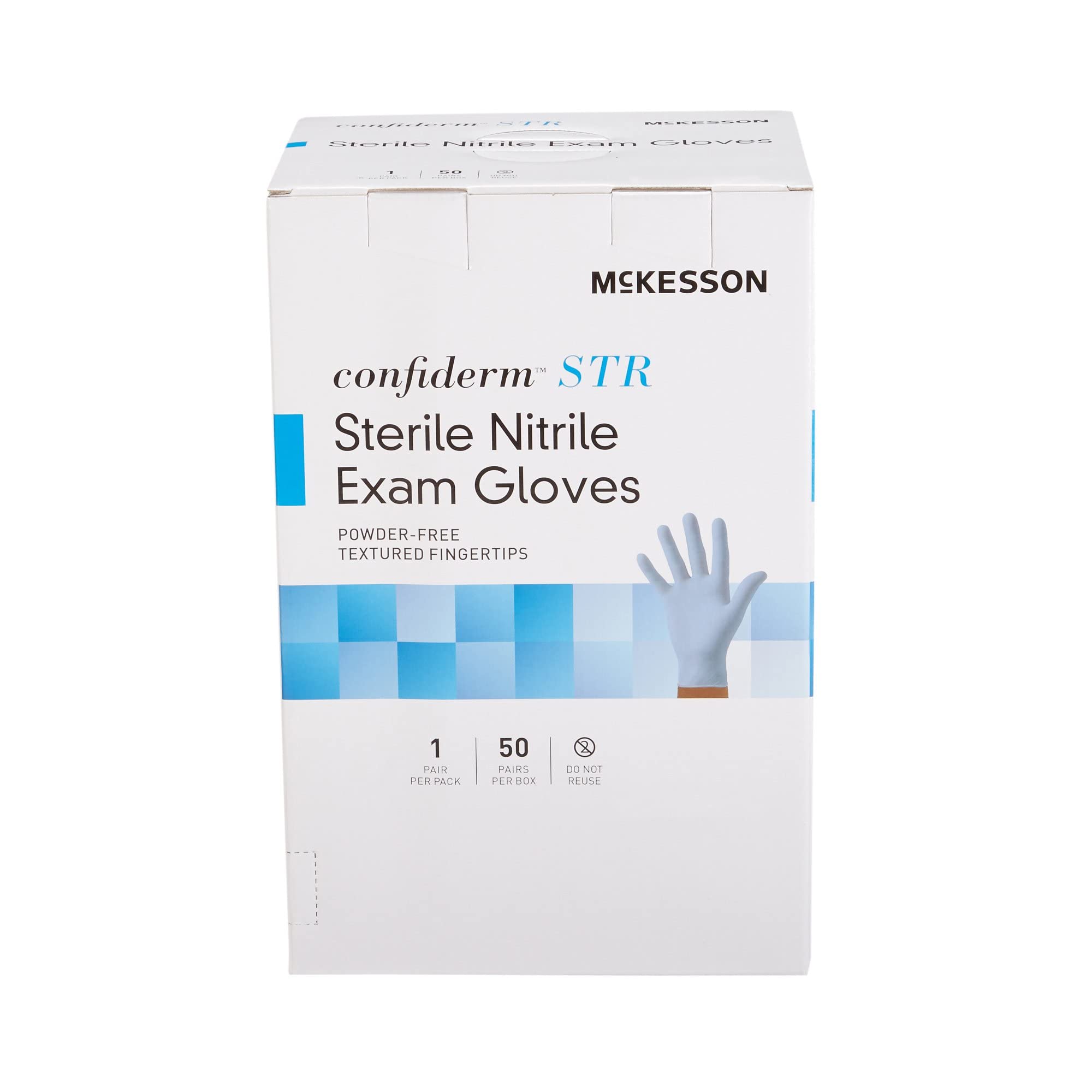 McKesson Confiderm STR Disposable Sterile Pair Nitrile Exam Glove Standard Cuff Length MEDIUM 14-6NSTR4 50 per Box