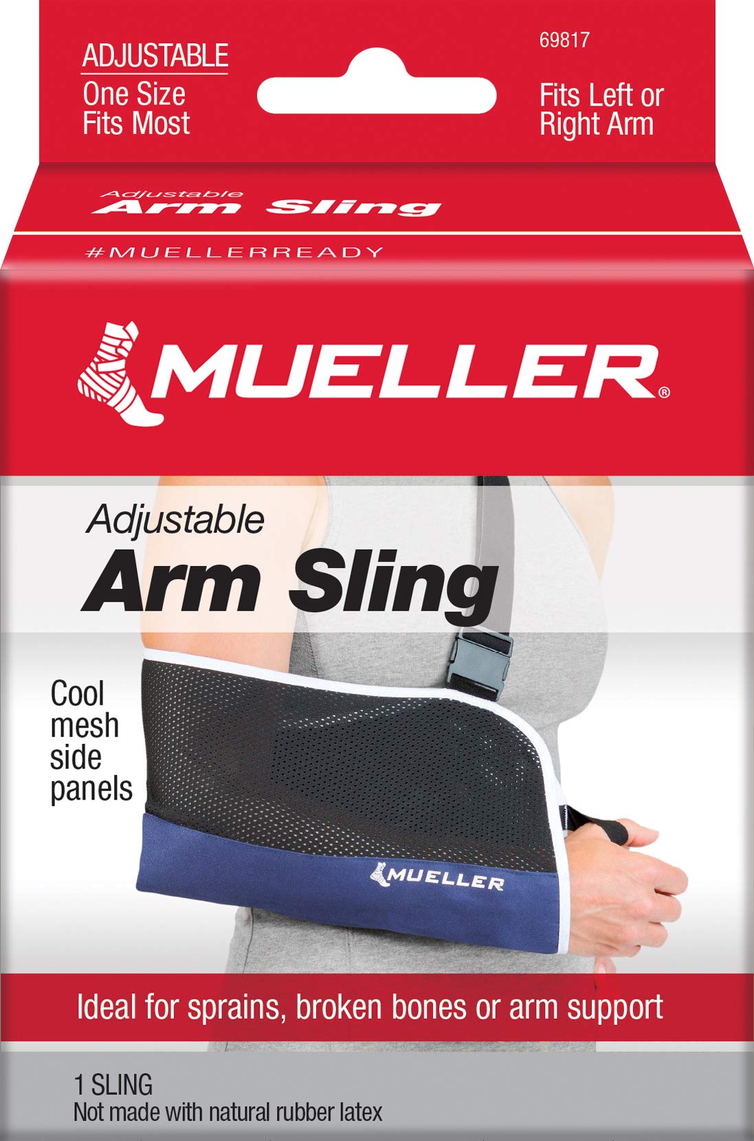 MUELLER Sports Medicine Adjustable Arm Sling - Comfortable Support for Left or Right Shoulder and Arm Injury, For Men and Women, Blue w/ Black Mesh, One Size Fits Most