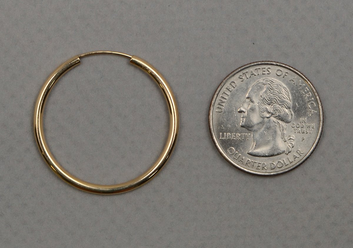 Medium 14K Yellow Gold Continuous Endless Hoop Earrings (2mm Tube) (30mm)