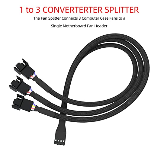 URELEGAN PWM Fan Splitter Cable 2 Pack, PC 4 Pin Fan Power Extension Cable 1 to 3 Fan Splitter Converter [Sleeved Braided] for Computer ATX Case 4-Pin/3-Pin Cooling Fan Cable - 12 Inches