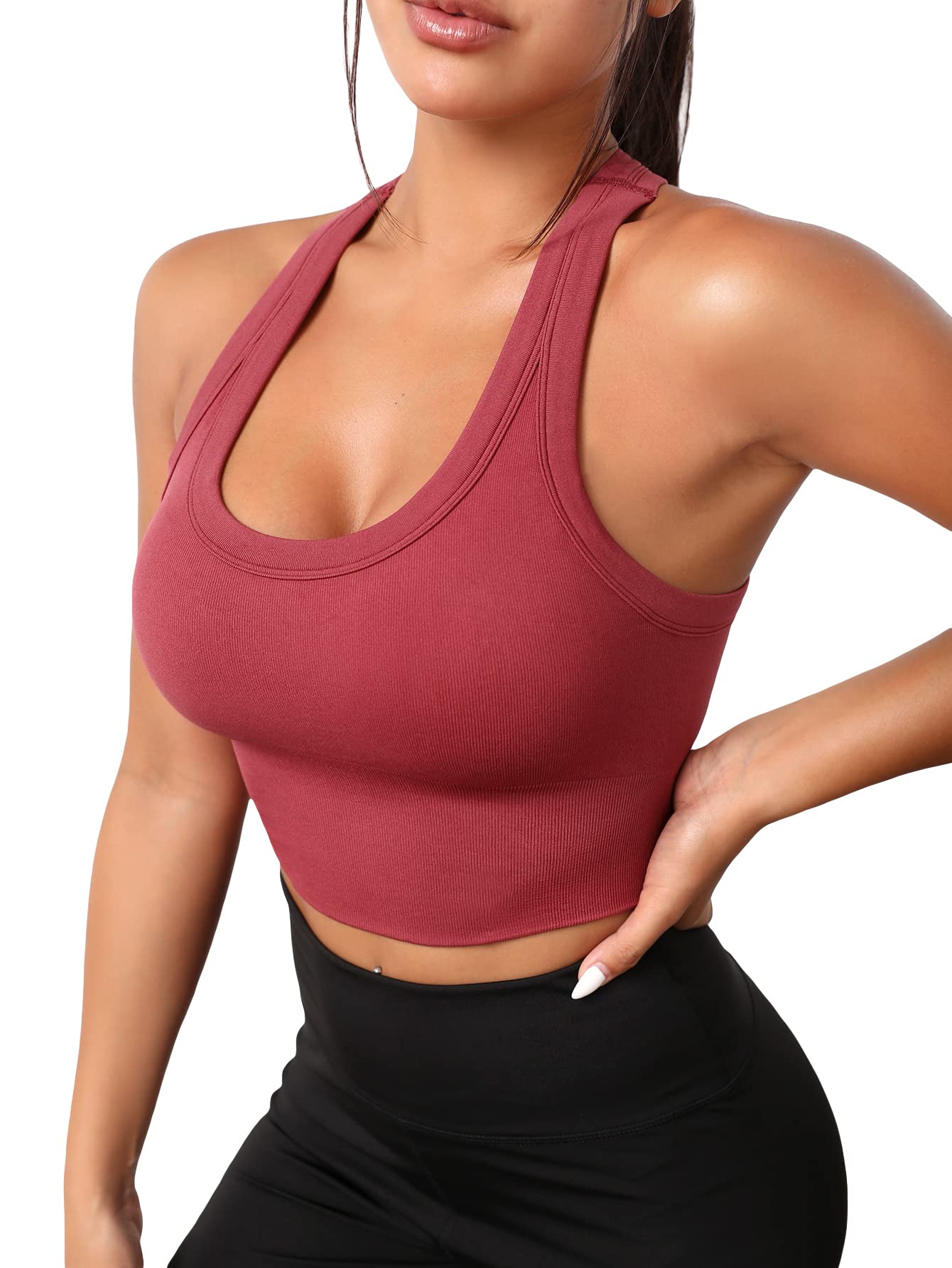 Verdusa Women's Racerback Sport Bra Wirefree Athletic Workout Yoga Bra Rose Red L