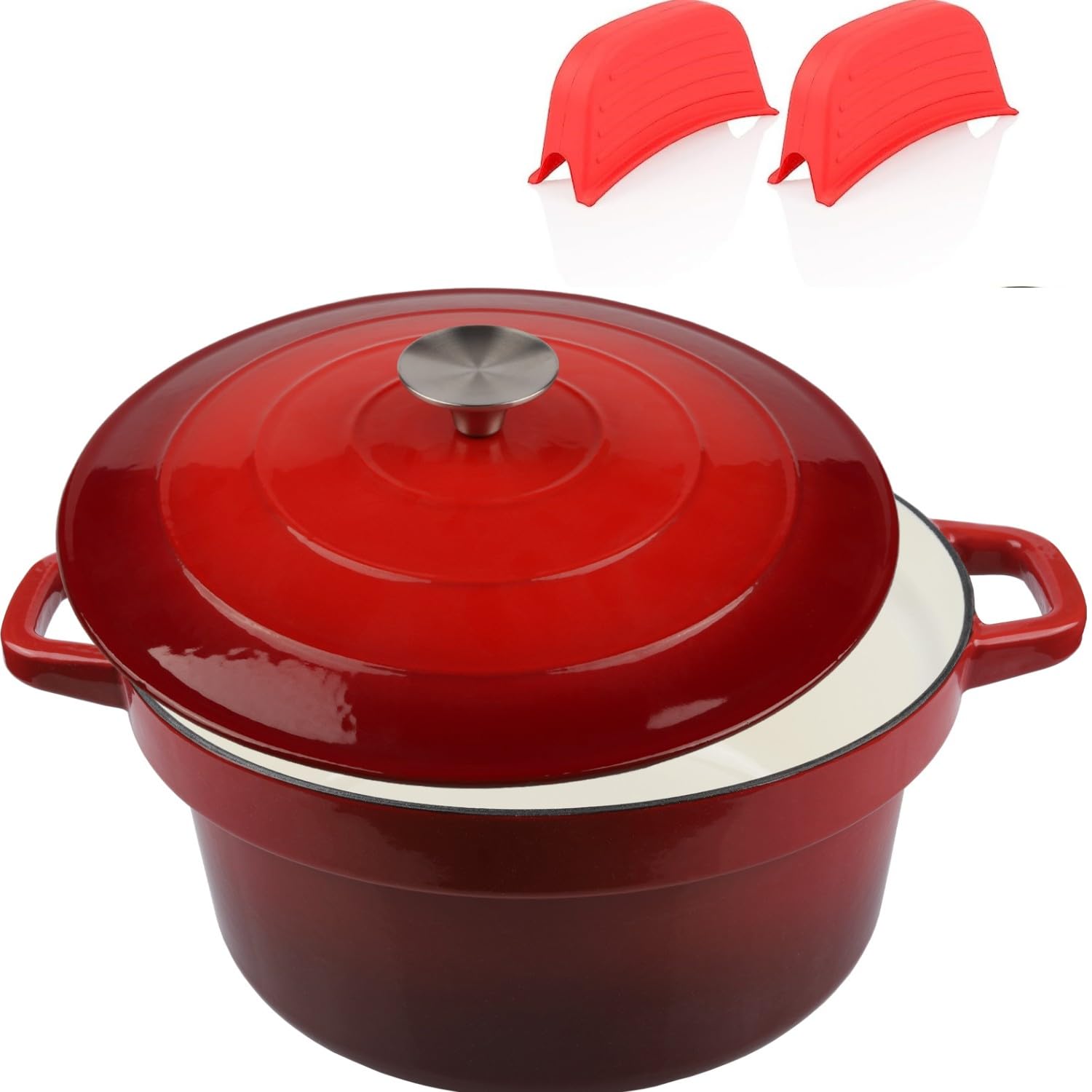 Mckysomd Enameled Cast Iron Dutch Oven, 6 Quart Dutch Oven Pot with Lid,Non-stick Round Dutch Oven for Baking, Braiser, Stewing, Roasting (Red)