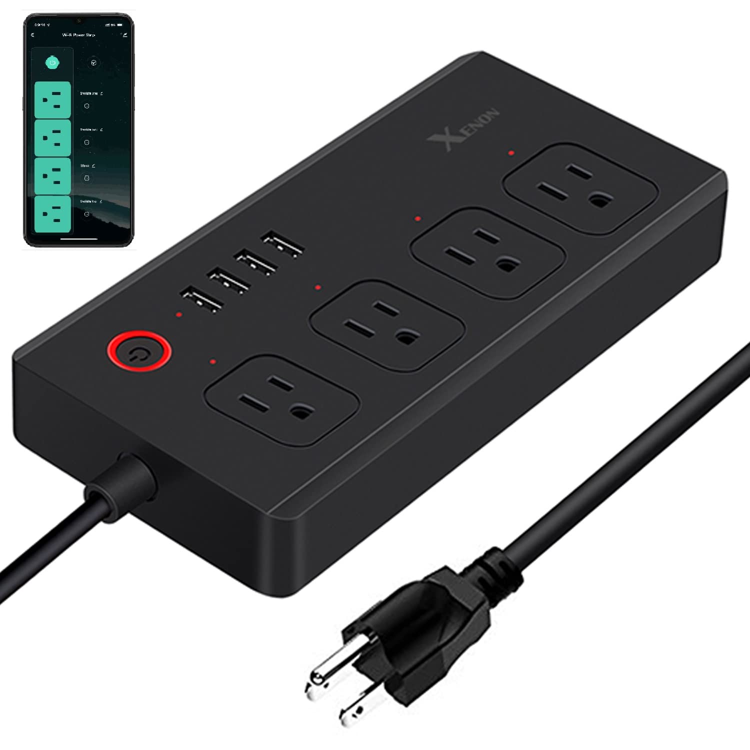 Smart Power Strip, UseeLink WiFi Surge Protector Compatible with Alexa & Google Home, Smart Plug with 4 USB Ports & 4 AC Outlets, Voice and Remote Control & Timer Schedule, 5ft Extension Cord,Black