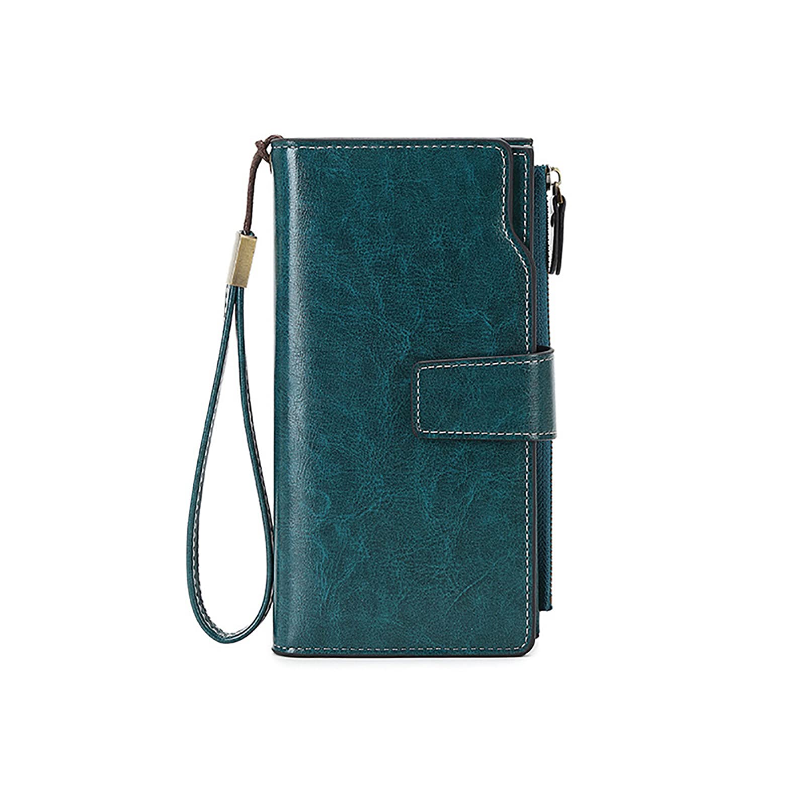 Women's RFID Blocking PU Leather Large Capacity Wallet Phone Holder Clutch Travel Purse Wristlet (Blue)
