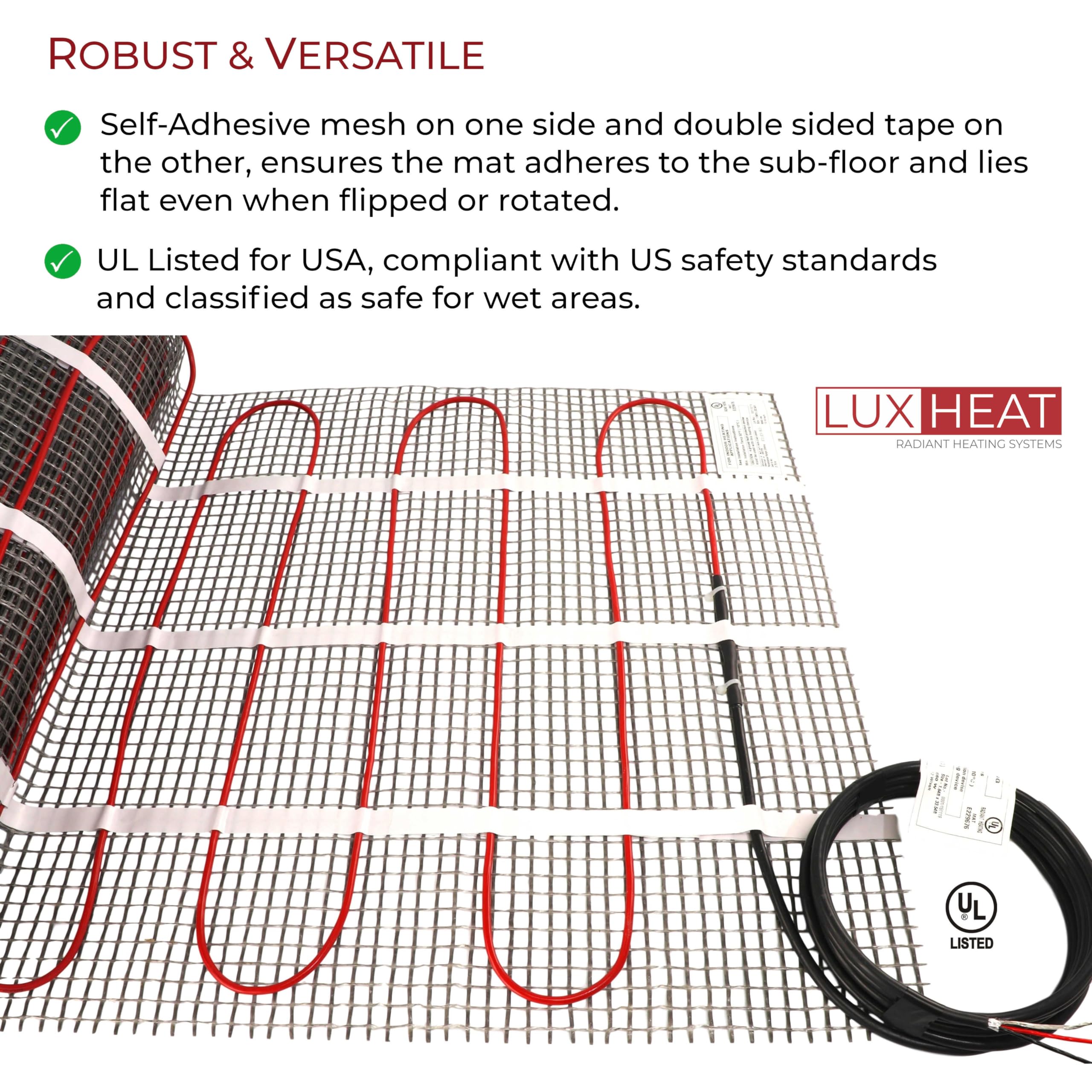 LuxHeat 30 Sqft Mat Kit, 120v Electric Radiant Floor Heating System for Under tile, Stone and Laminate. Kit Includes Alarm, Heated Floor Mat, OJ Microline Programmable Thermostat with GFCI & Sensor