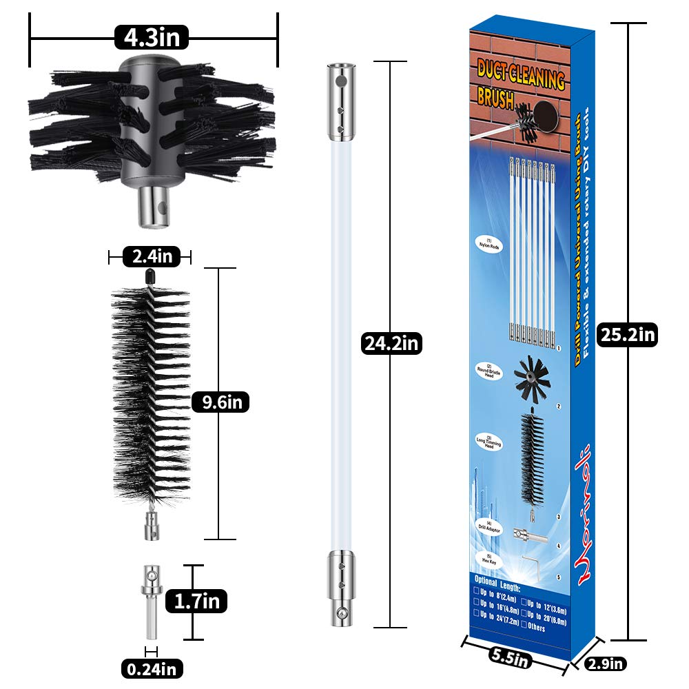 Morinoli 40 Feet Dryer Vent Cleaning Kit, Chrome Button Locking System, Extends Up To 40 Feet, Lint Remove, Dryer Duct Cleaning Kit, Dryer Vent Cleaner Kit with Bonus Drill Attachment, Lint Trap Brush