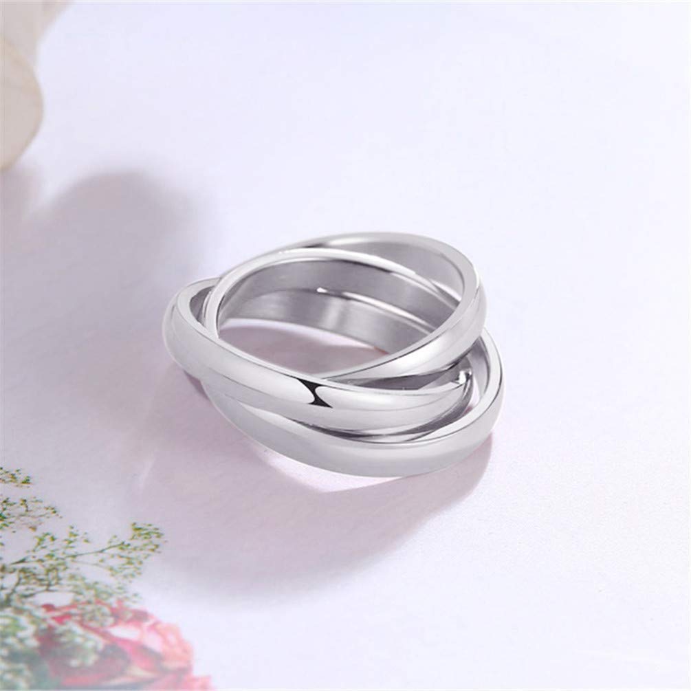 PAMTIER Women's 316l Stainless Steel Triple Band Interlocked Rolling 3 in 1 Stacking Ring Silver Size 13