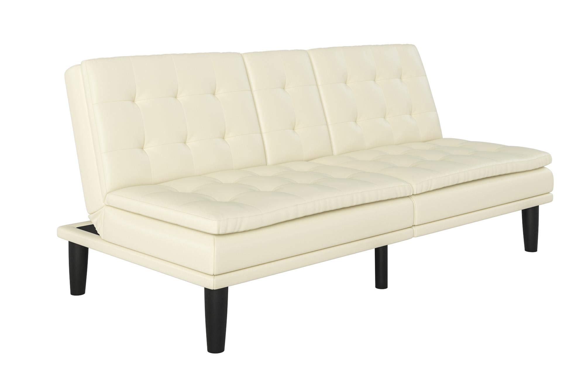 Memory Foam Faux Leather Pillowtop Futon with Cupholder, Vanilla Faux Leather Colors Ideal for Small Living Spaces