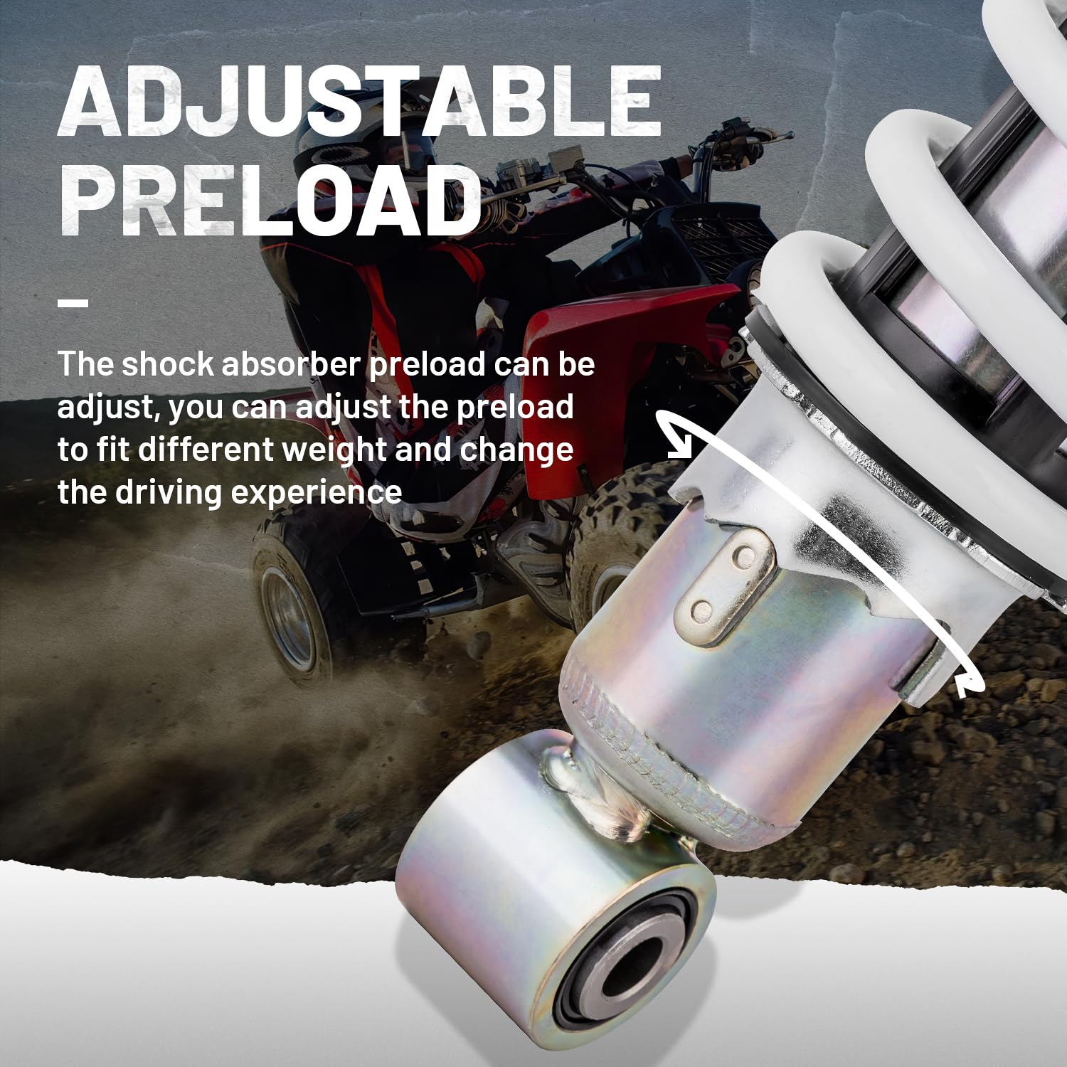 OUMURS Adjustable Front Shock Absorber Compatible with Yamaha Banshee 350 YFZ350 1987-2006 Replace 3GG-23350-10-P0 3GG-23350-20-35 3GG-23350-20-6W White Spring ATV 368mm