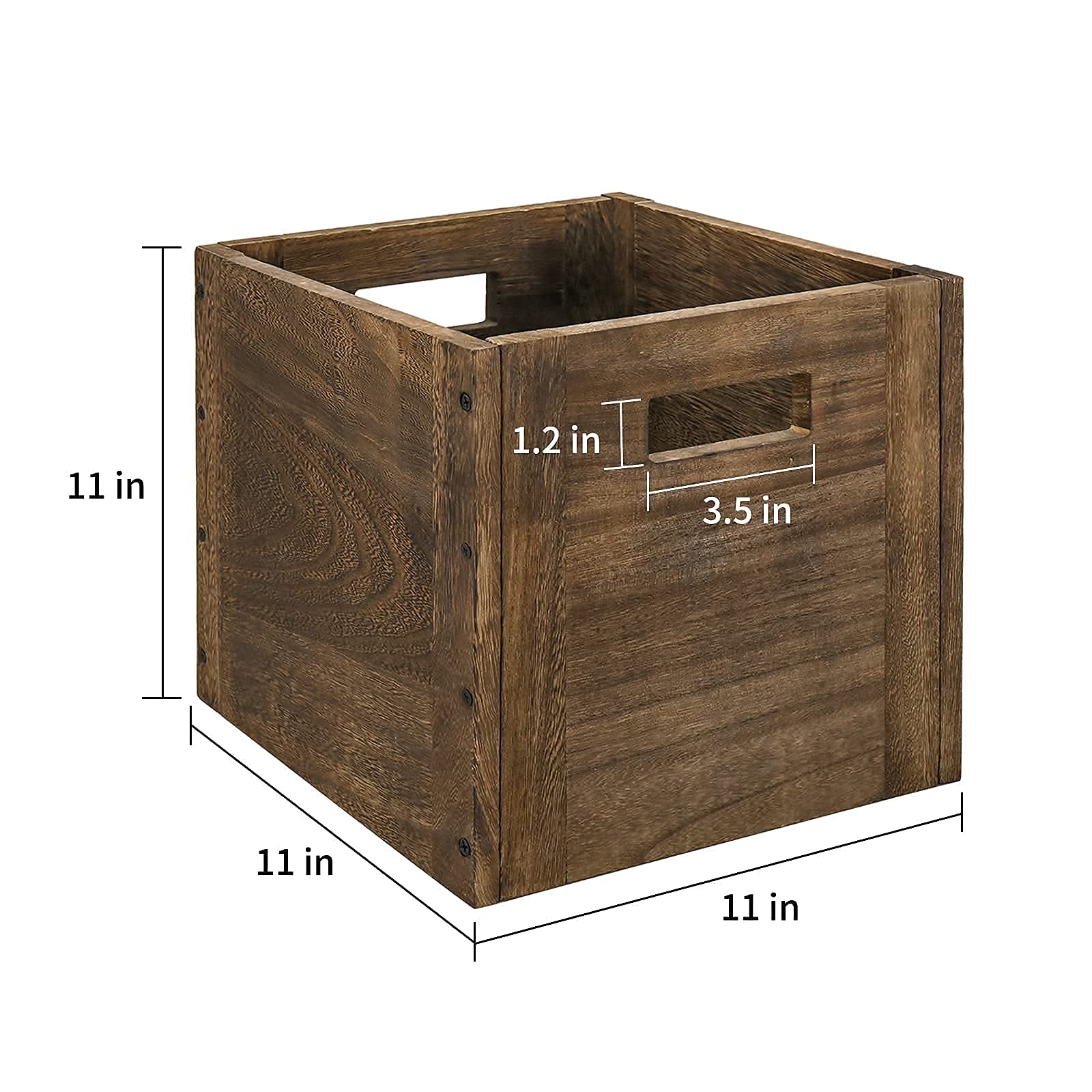 NC Luneodoki Wooden Decorative Storage Cube Boxes with Handles, 11β x Large Baskets For Shelves, Stackable Containers Organizing Bins Toy, Clothes, Books, Office, Rustic Brown