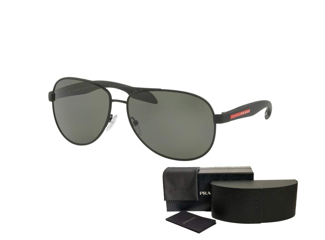 Prada PS53PS LIFESTYLE DG05X1 62M Black Rubber/Green Polarized Pilot Sunglasses For Men+ BUNDLE With Designer iWear Eyewear Kit