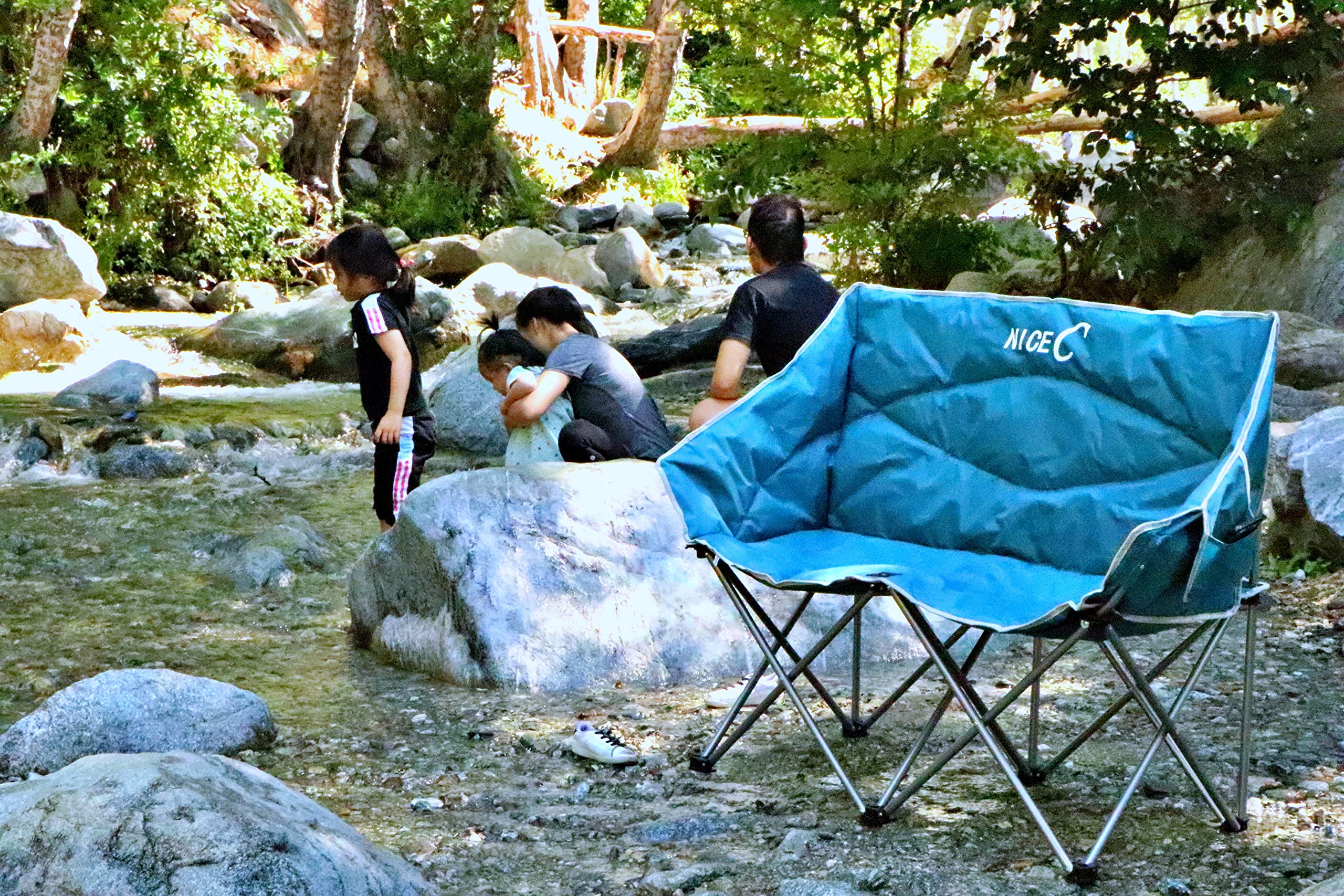 Nice C Camping Chair Double, Camping Loveseat, Foldable Loveseat, Folding Loveseat, Outdoor Couple Oversized Folding Camp Chair with Strap Carry Bag