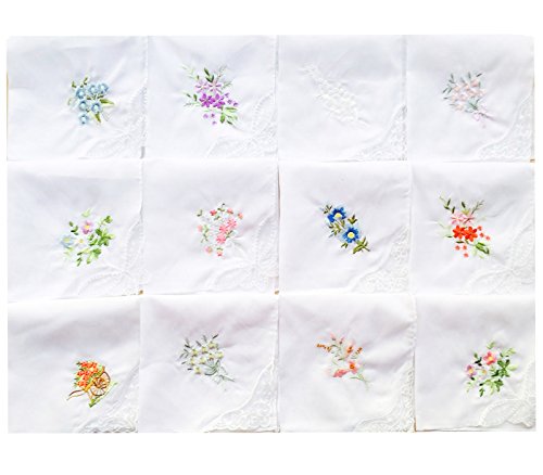 Mix Lot Womens Embroidery Floral Cotton Handkerchiefs Lace Border Wedding Hankies