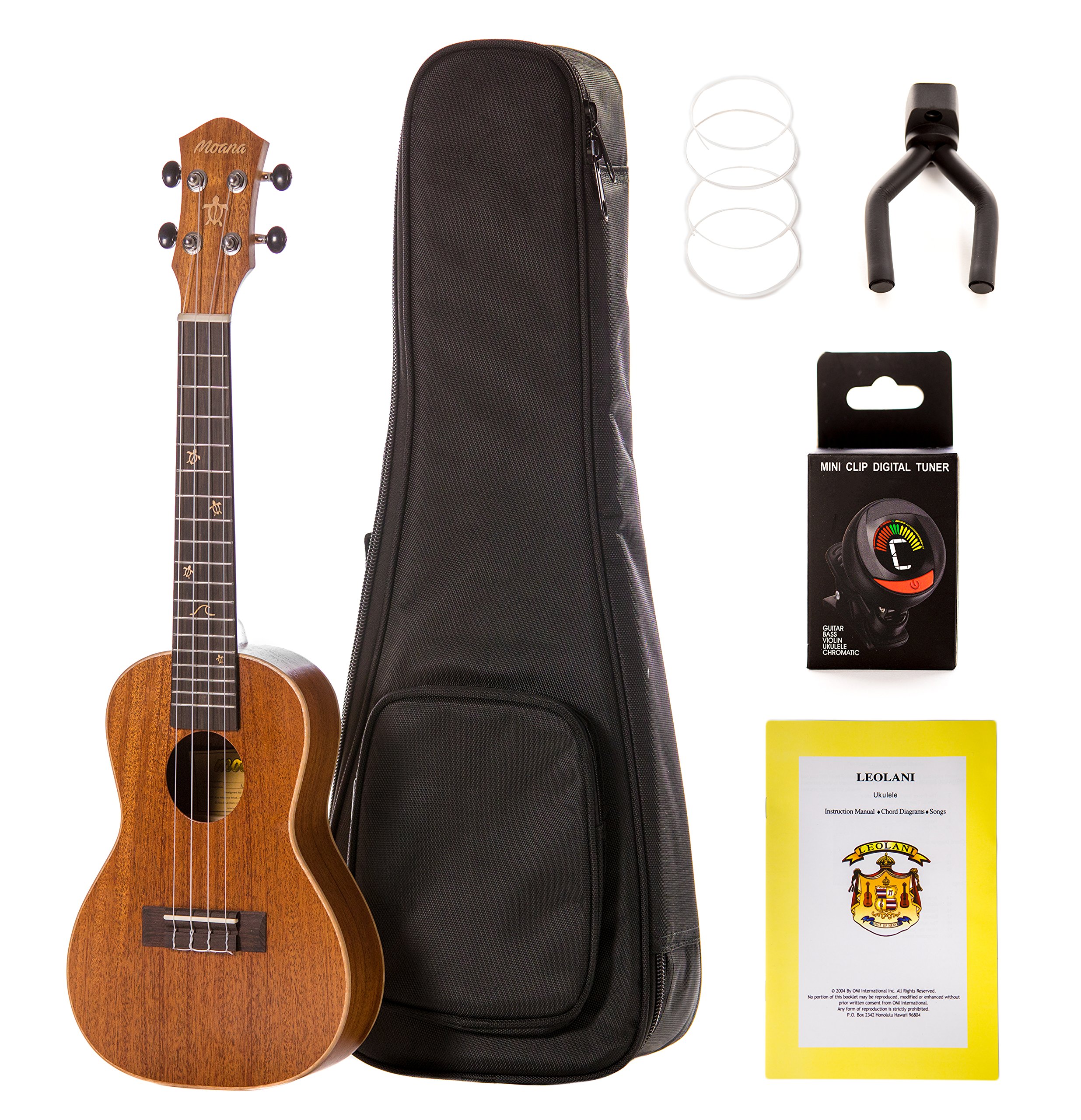 Moana Concert Mahogany Ukulele Bundle with Gig Bag, Tuner, Aquila Strings,Wall Hook, Music Book? (Ukulele with Gig Bag and Accessories)