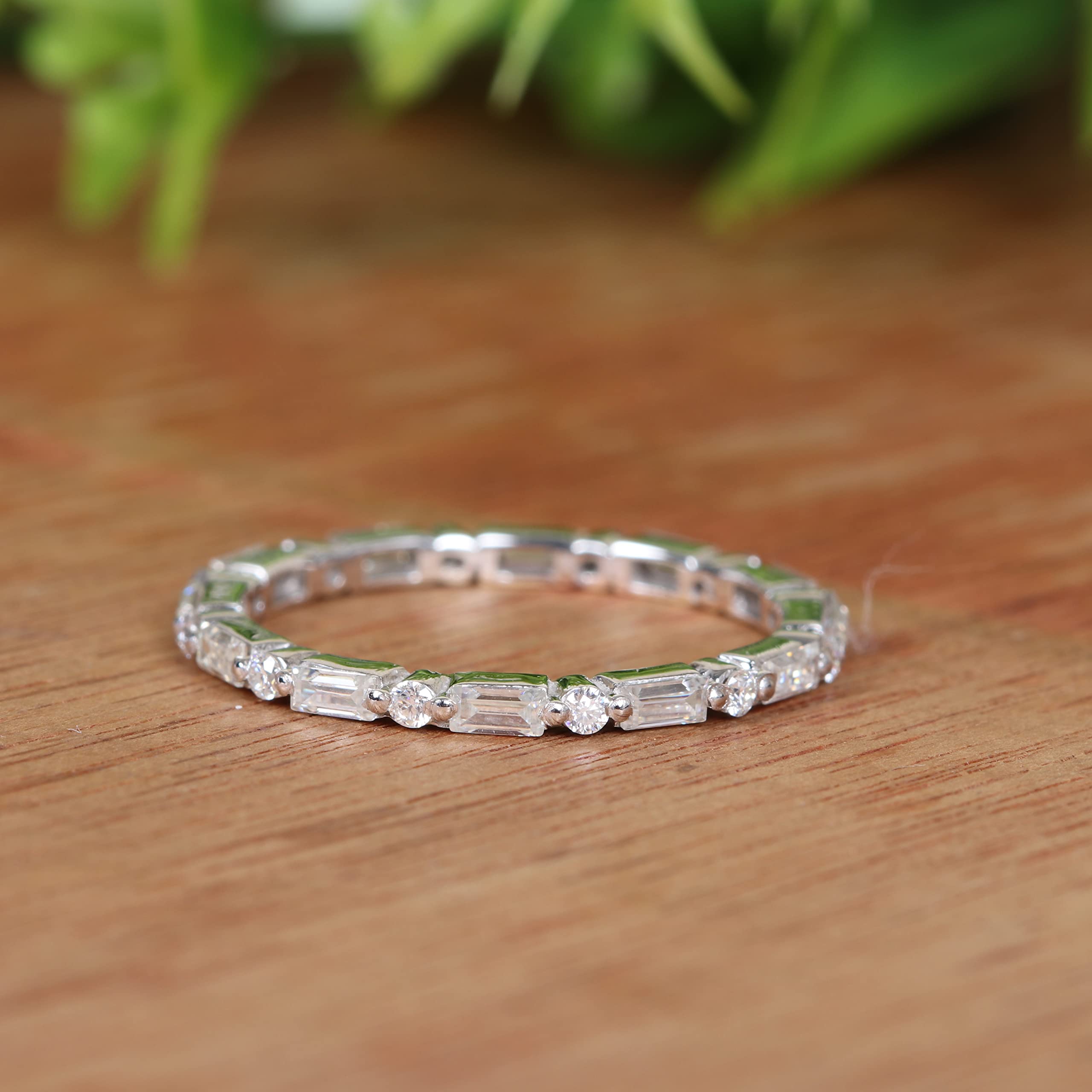 RITZIN 1.20TCW White Baguette Moissanite Diamond Eternity Handmade Moissanite Diamond Engagement Band Anniversary Band 925 Sterling Silver (5)