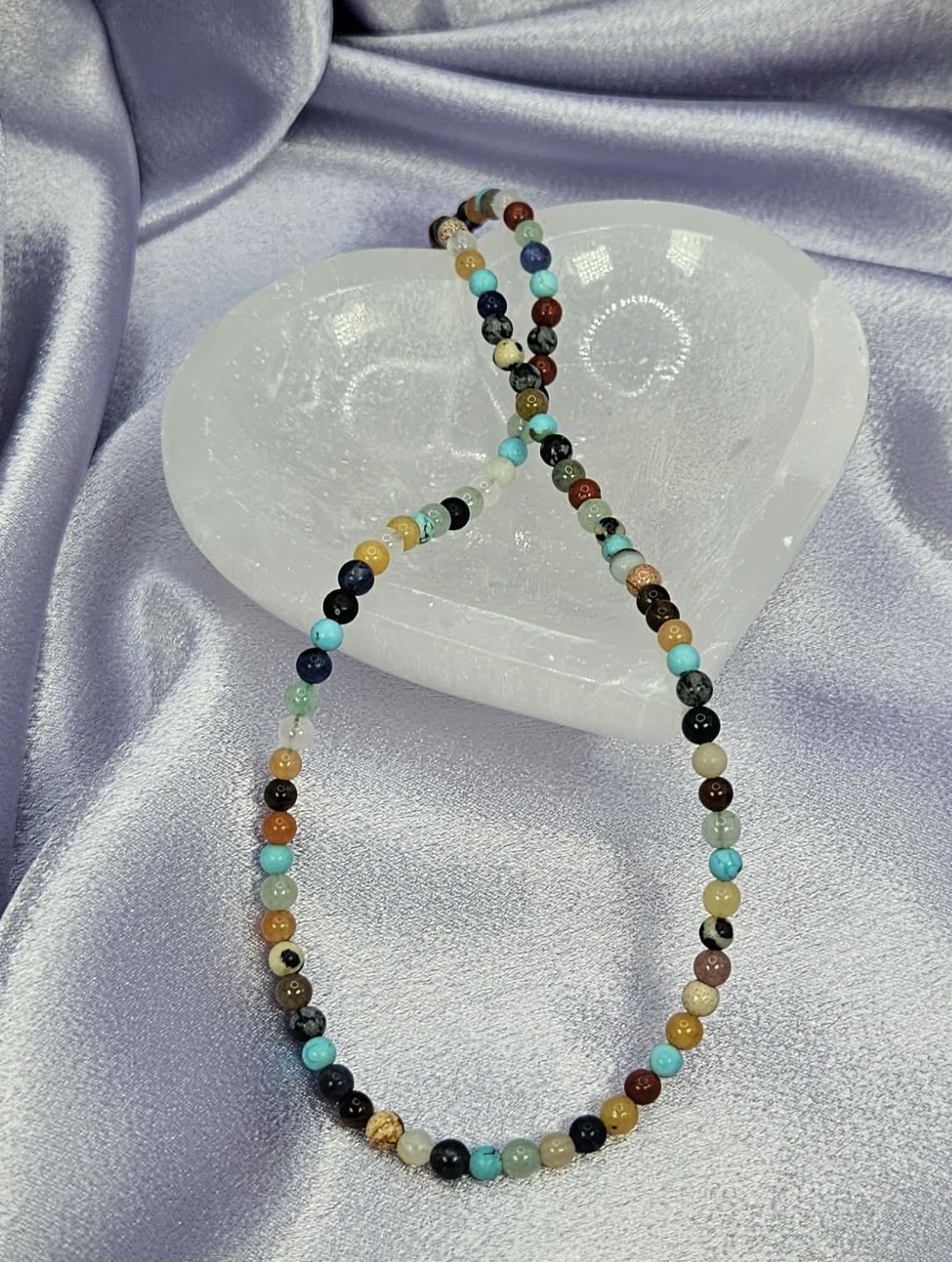 Rainbow Chakra Beaded Gemstone Necklace, Mixed Gemstone Choker, Real Gemstones, Crystal Beaded Choker Necklace, Layering Necklace, Gift for Her Blue 16 Inches