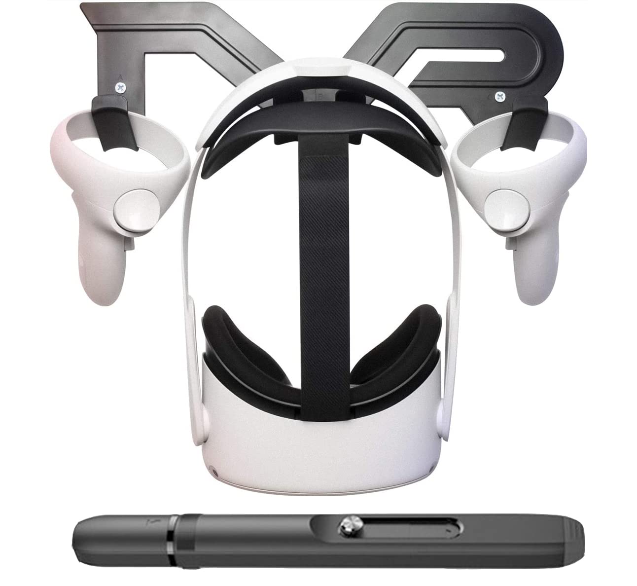 SINBEAUTIES VR Wall Mount Storage Stand Hook and Cleaning Pen for Quest 2 / Pro / 1, PSVR 2, Rift S, HP Reverb G2, HTC Vive, Vive Pro, Cosmos, Valve Index and Mixed Reality Headsets(Black,2-in-1)